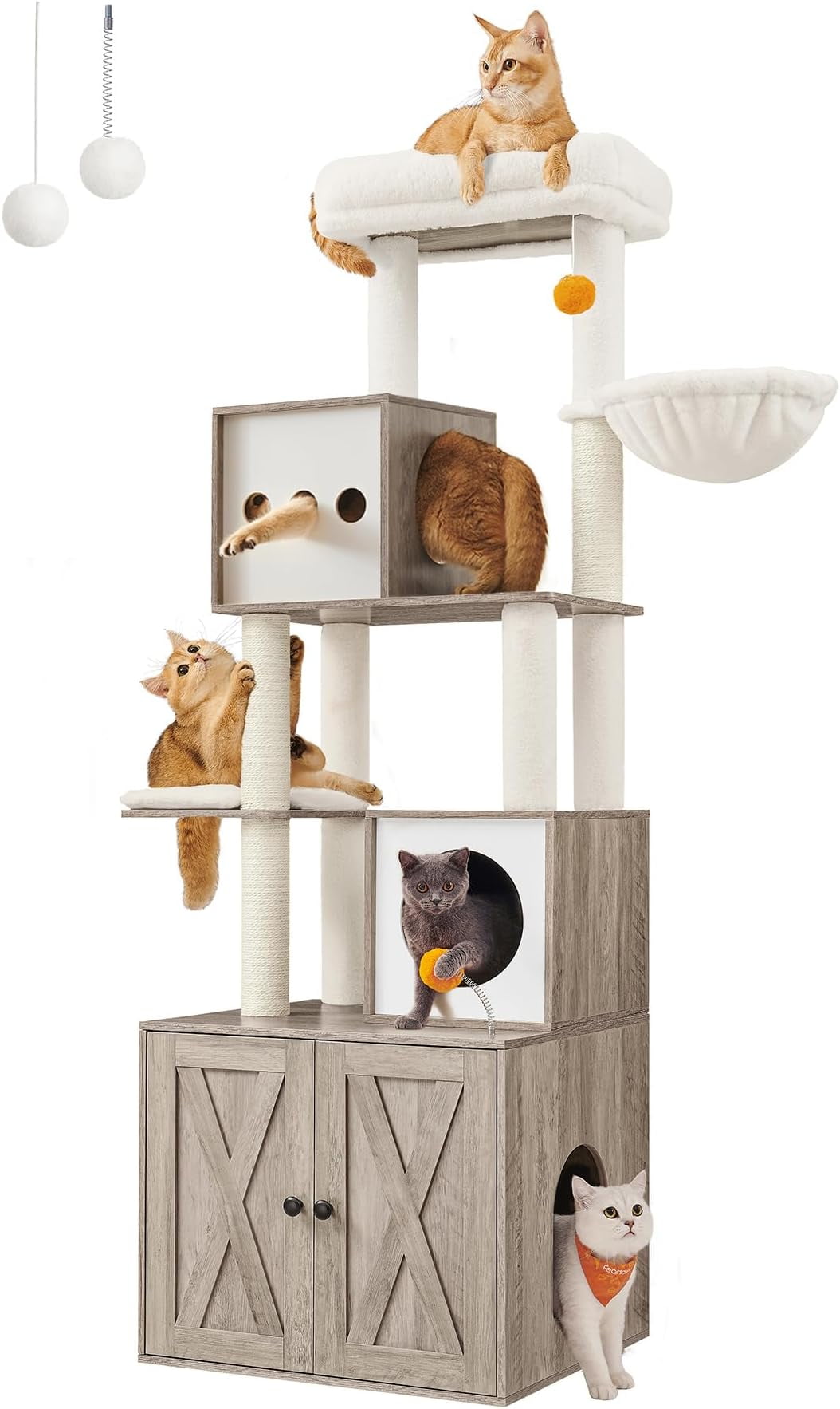 Tree with Litter Box Enclosure, 2-in-1 Modern Tower, 70.8-Inch Tall ...