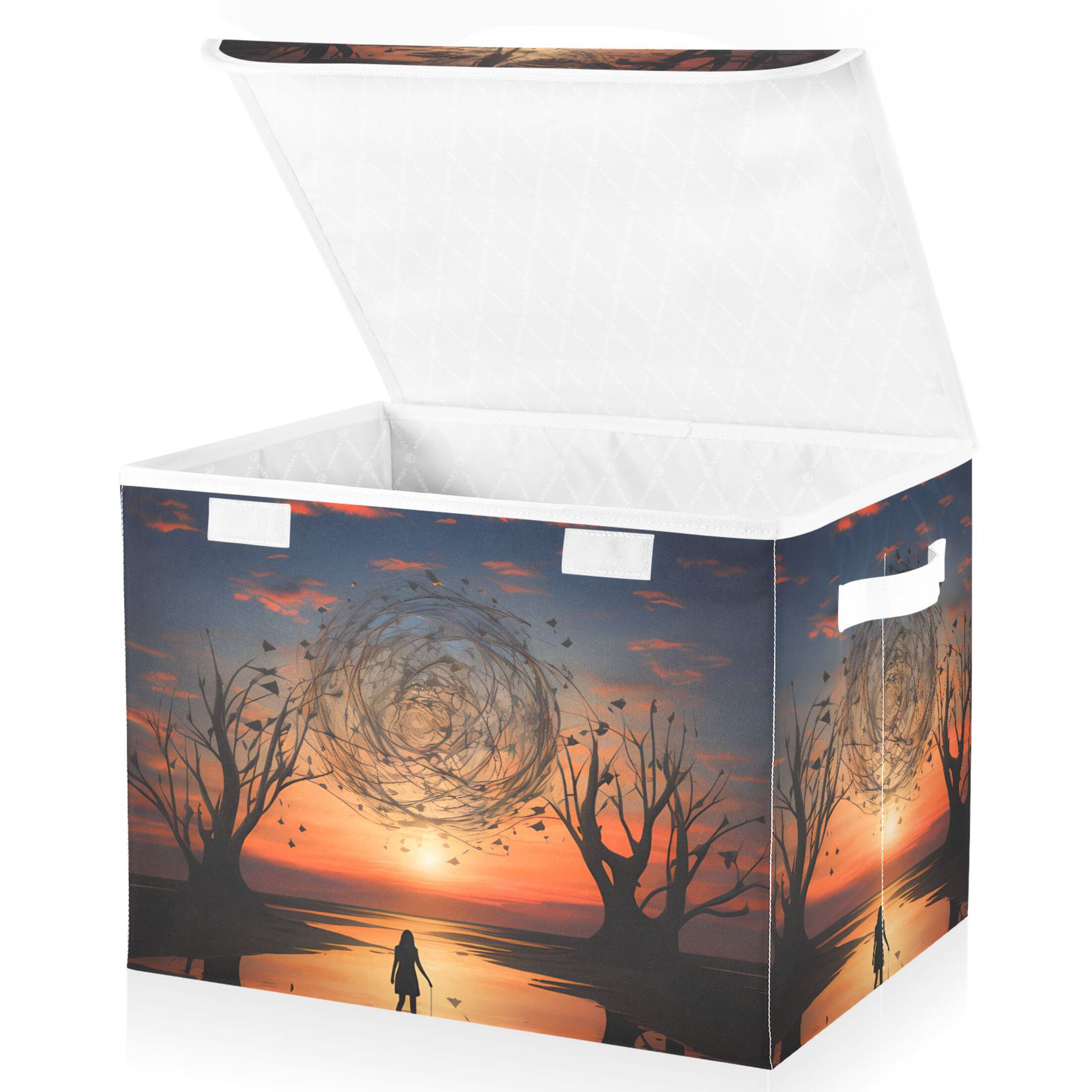 Tree with Sunset Large Lidded Bin Foldable Storage Baskets Boxes Cubes ...