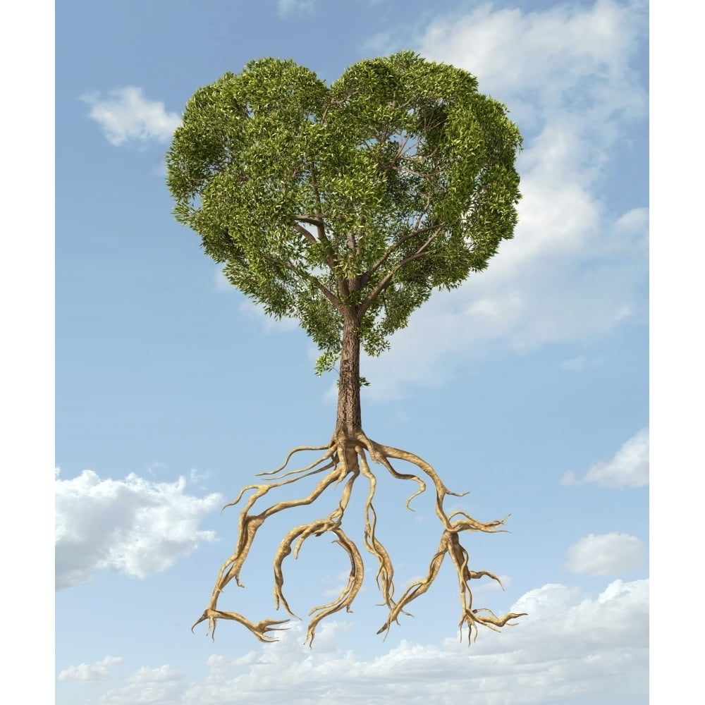 Tree with foliage in the shape of a heart with roots as text Love ...