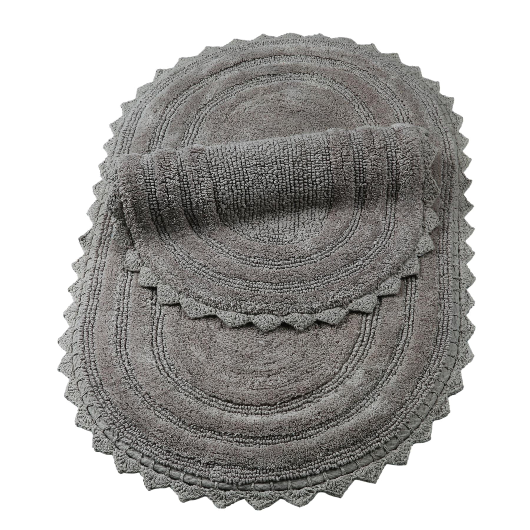 TreeWool, Cotton Bath Rugs with Crochet Border, Reversible Oval (17" x ...