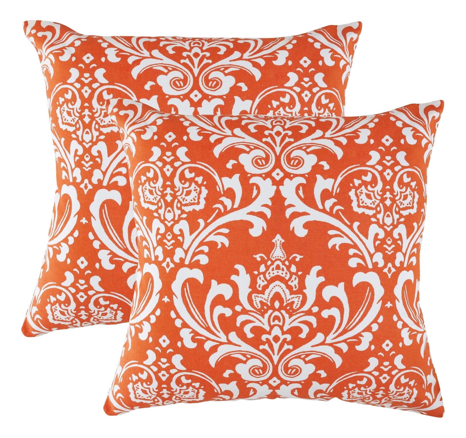 TreeWool (Pack of 2) Damask Accent Decorative Cotton Throw Pillow Covers (16 x 16 Inches, Orange ...