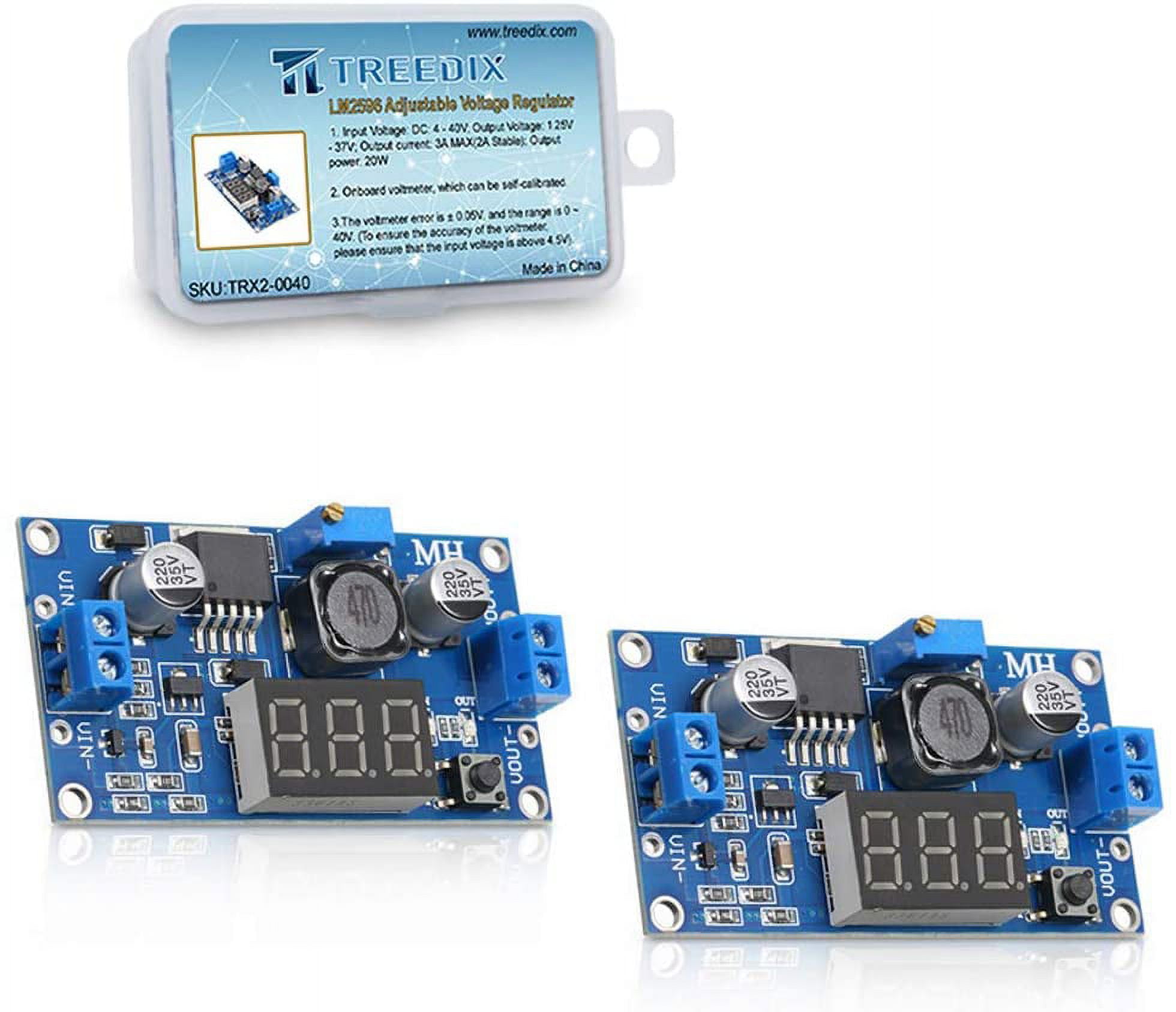 Treedix 2pcs LM2596 Adjustable Voltage Regulator DC-DC with Voltmeter ...