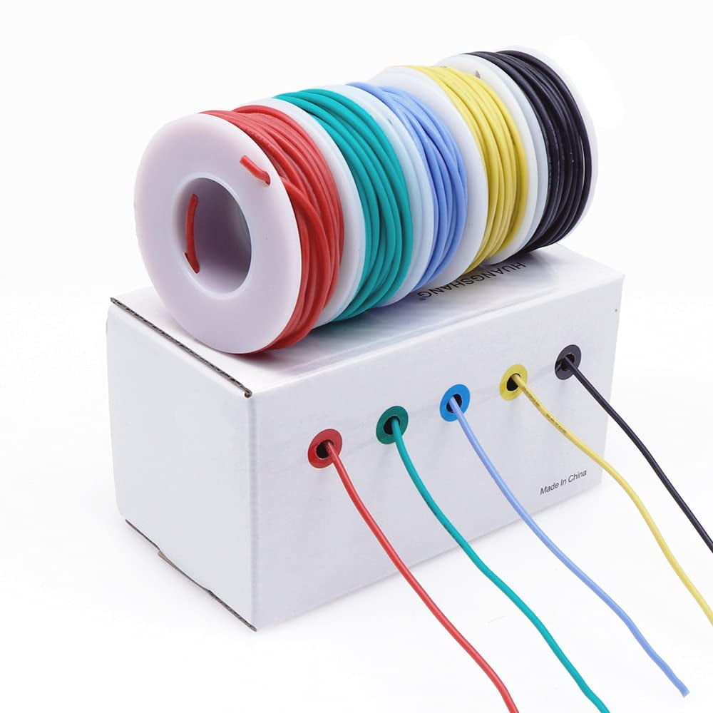 Treedix 5pcs 22AWG Silicone Hookup Wire, Tinned Copper Jumper Wires ...