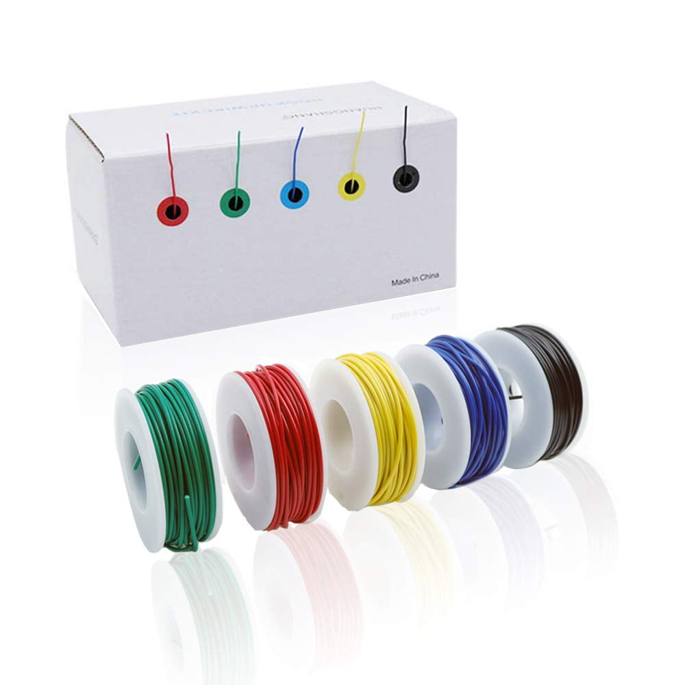 Treedix 5pcs 26ft Copper Hookup Wire kit Wrapping 24AWG Cable Jumper ...