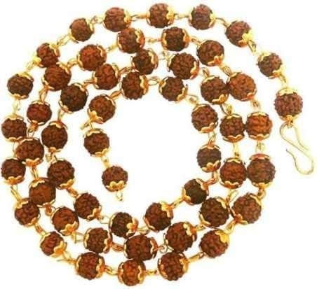 TreegoArt 5 Mukhi Golden Cap Rudraksha Mala Beads And Brass Gold Plated ...