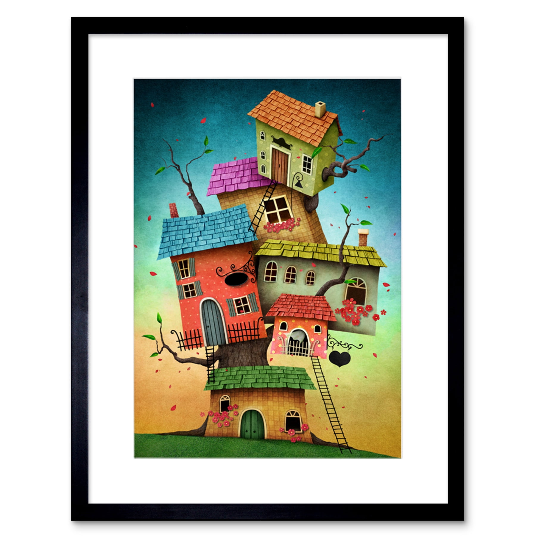 Treehouse Illustration Cute Art Print Framed Poster Wall Decor 9x7 inch ...