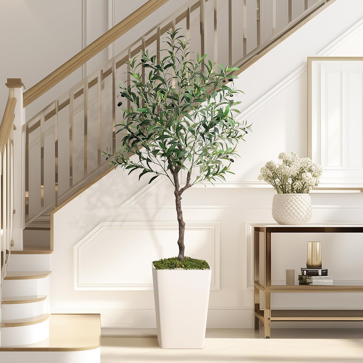 Trees Artificial Indoor 5ft, Tall Faux Silk Plant with Pot, Realistic ...