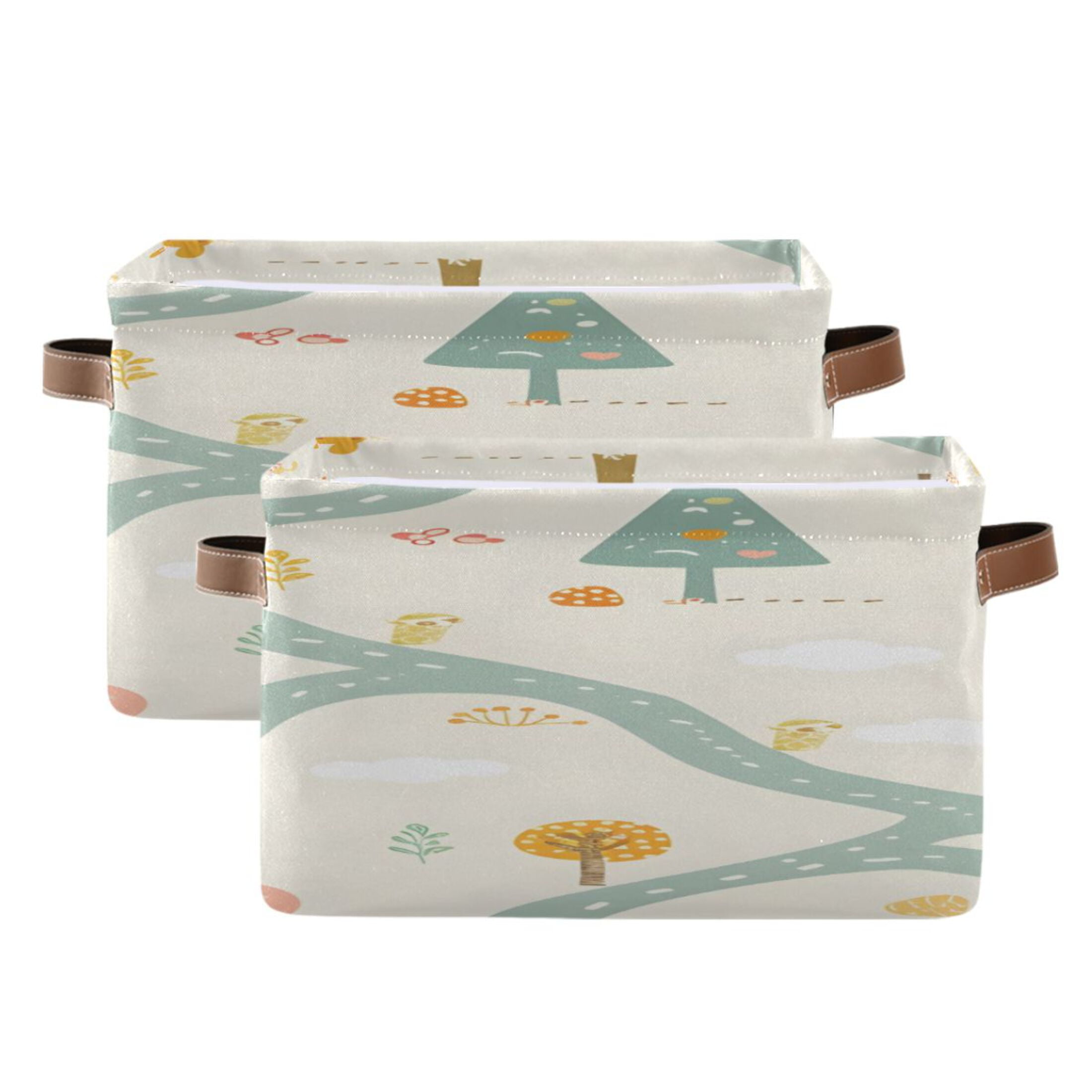 Trees Bears Rabbits Roads Square Storage Bins with Handles Collapsible ...