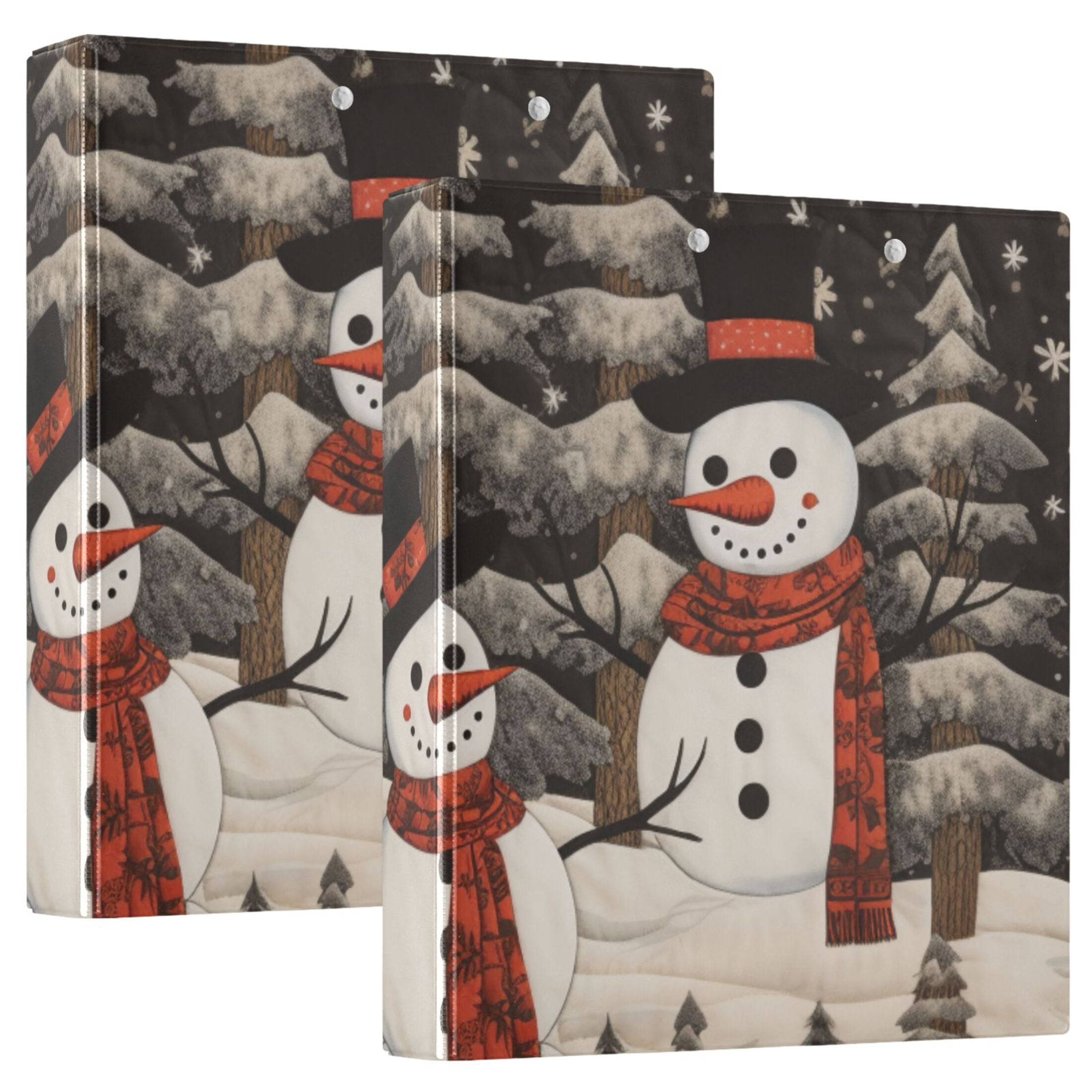 Trees Christmas Snowman 3 Ring Binders 1.5 inch Hardcover File Folders ...