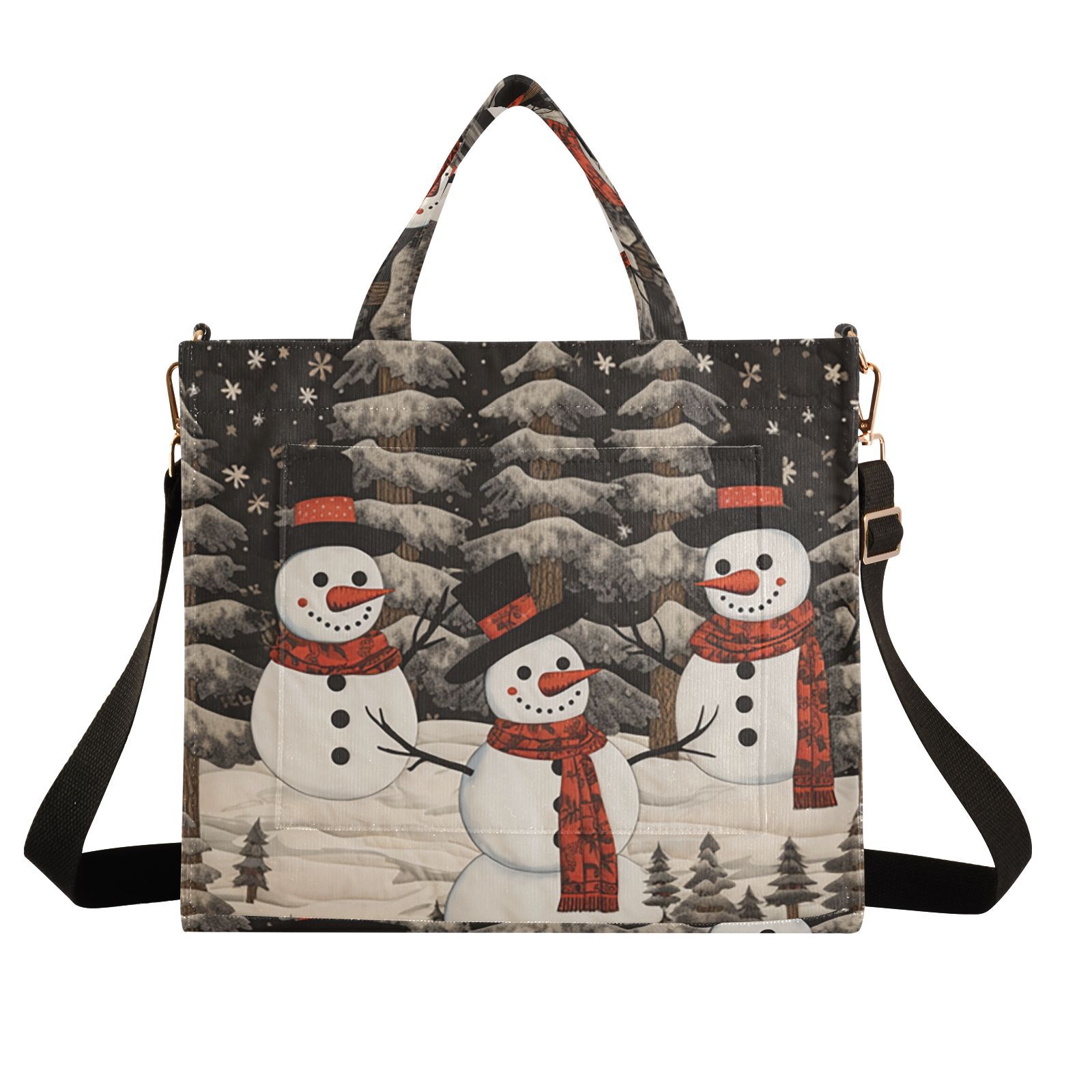Trees Christmas Snowman Corduroy Tote Bag Handbag Large Messenger Bag ...