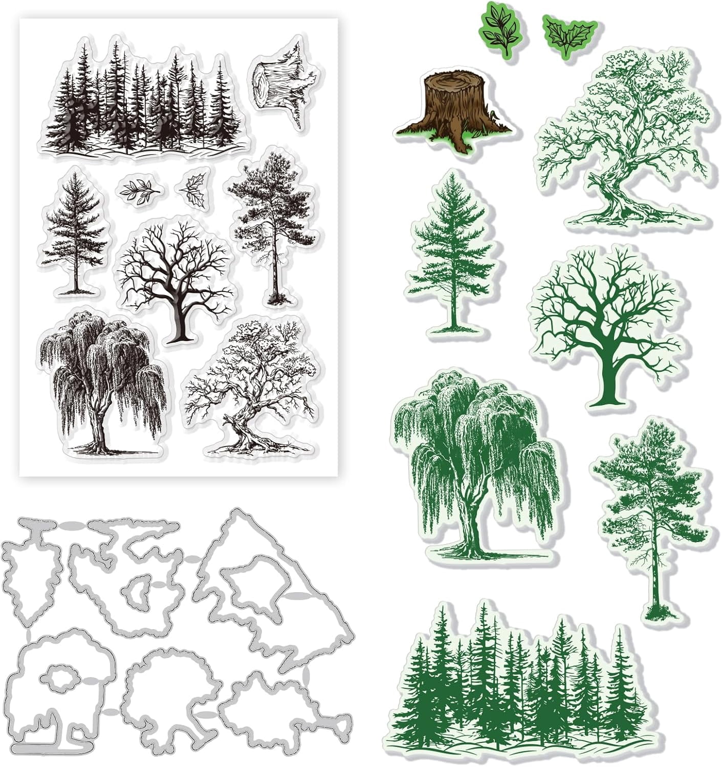 Trees Clear Stamps and Cutting Dies Set Silicone Clear Stamps Cards and ...