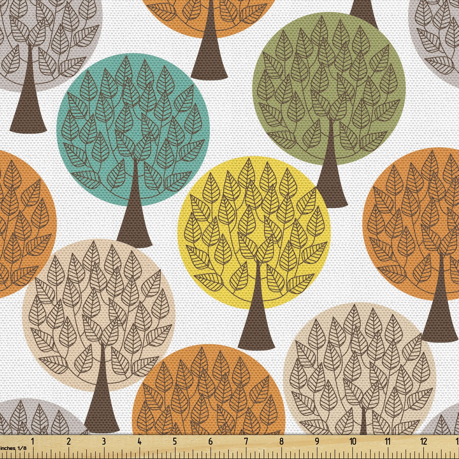 Trees Fabric by the Yard, Repetitive Spring Leaves Forest Flora in ...