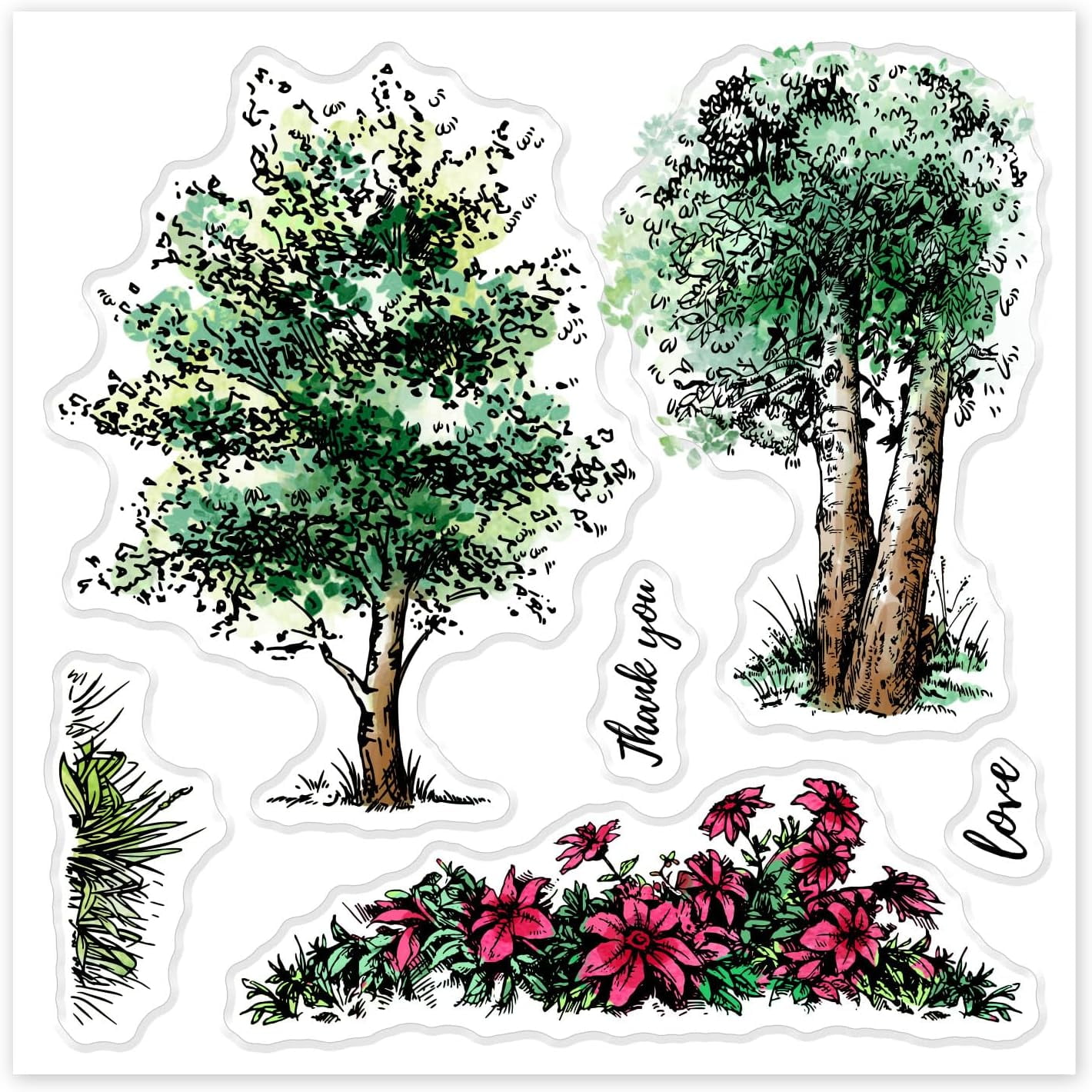 Trees and Flowers Plants Clear Stamps Embossing Stamp Sheets Silicone ...