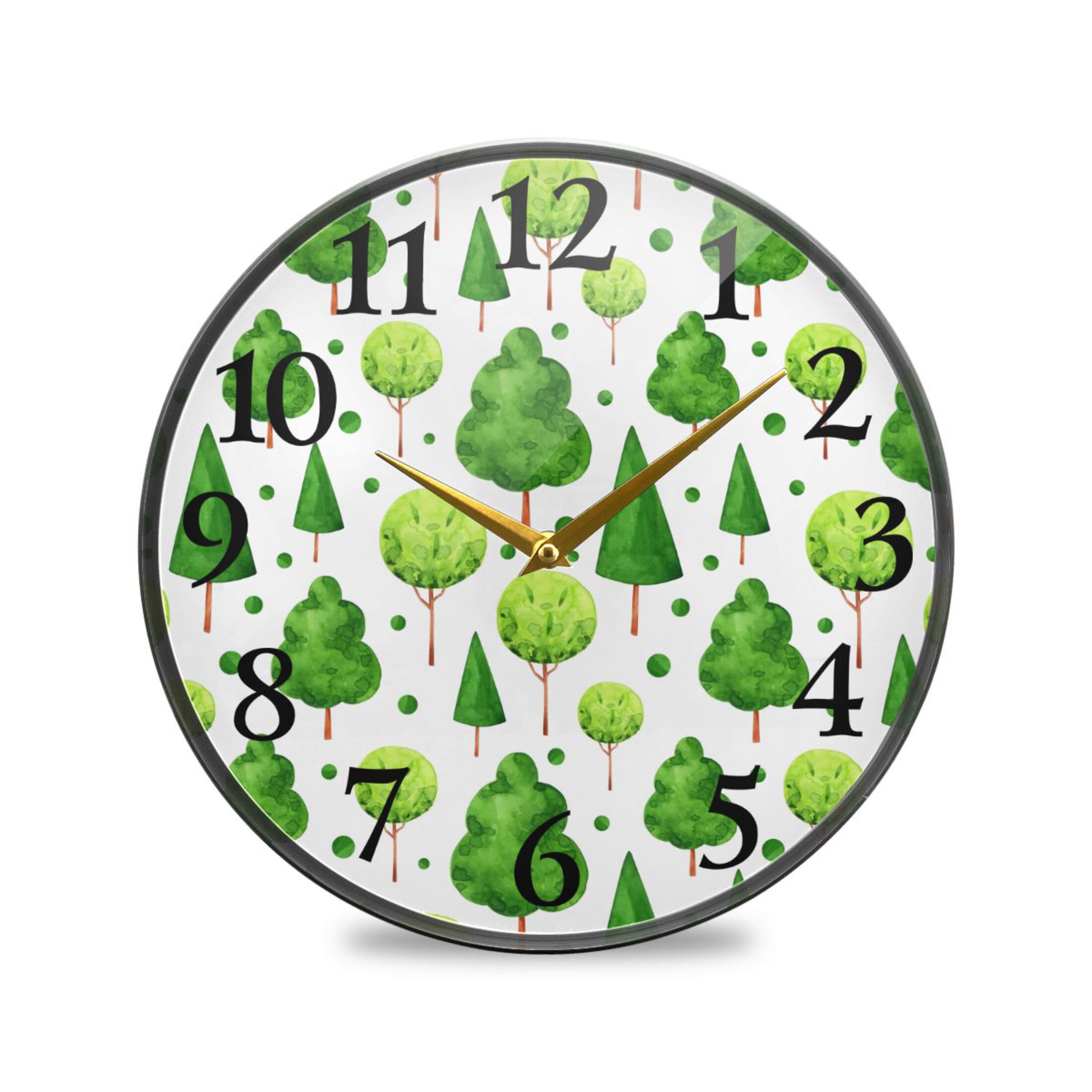 Trees Forest Green Wall Clocks Battery Operated 9.5 Inch Round Clock ...