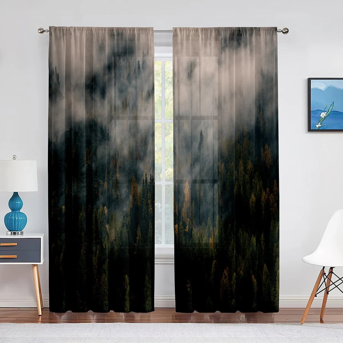 Trees Forest Mystic Foggy Nature Woodland Sheer Voiles Curtain for ...