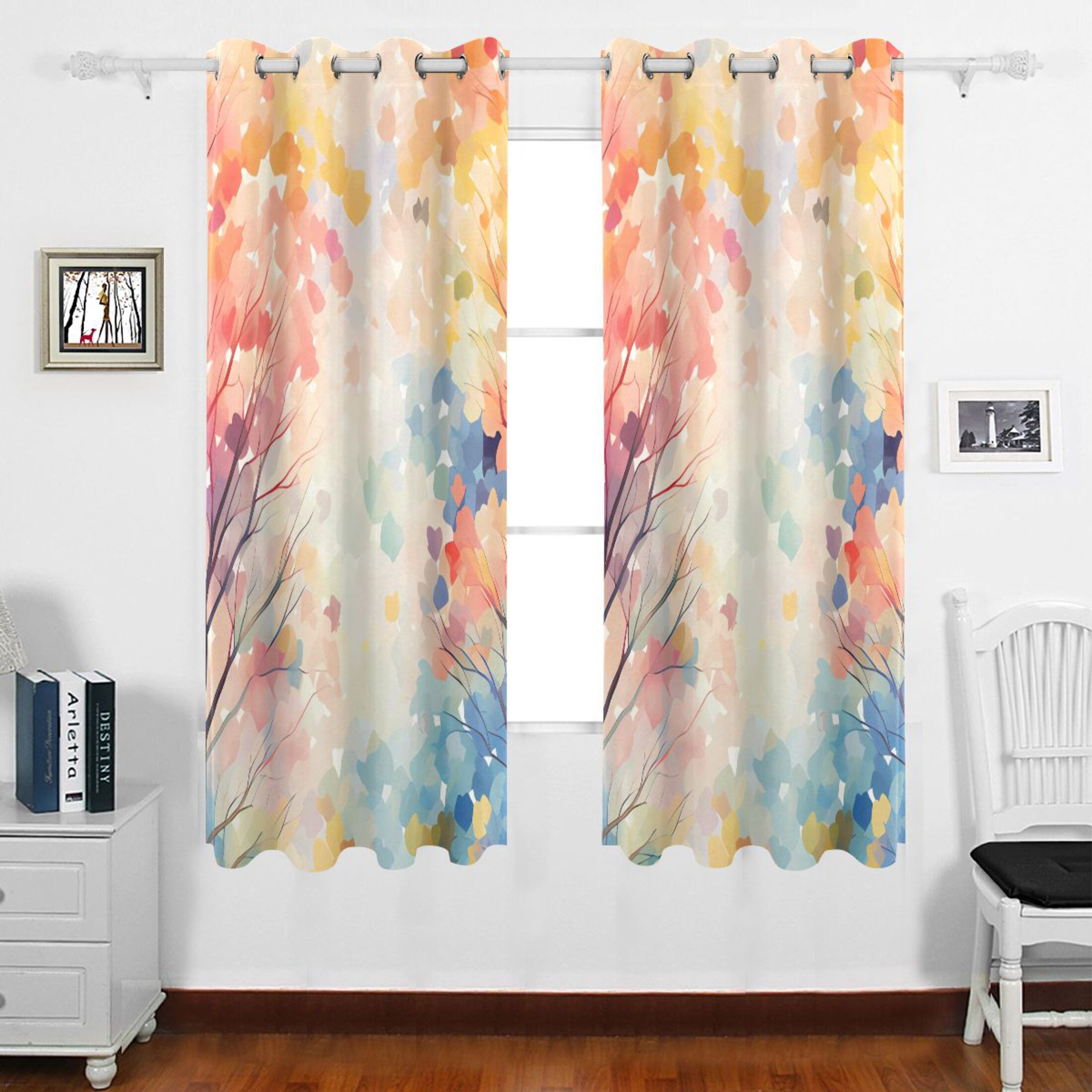 Trees Grommet Blackout Curtains Thermal Insulated Window Curtain Sets ...