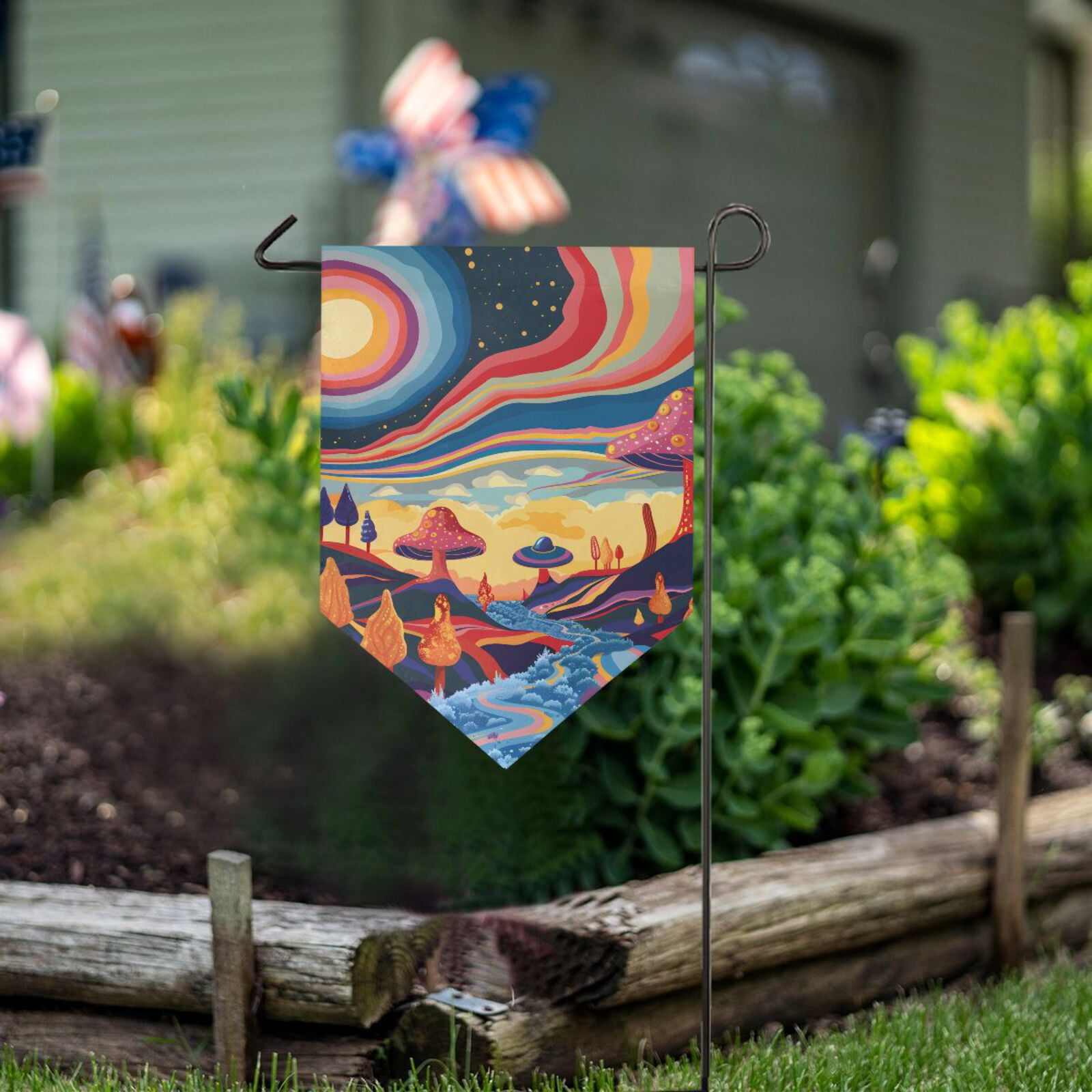 Trees Groovy Landscape Garden Flag 18" x 12.5" Double Sided Yard Lawn ...