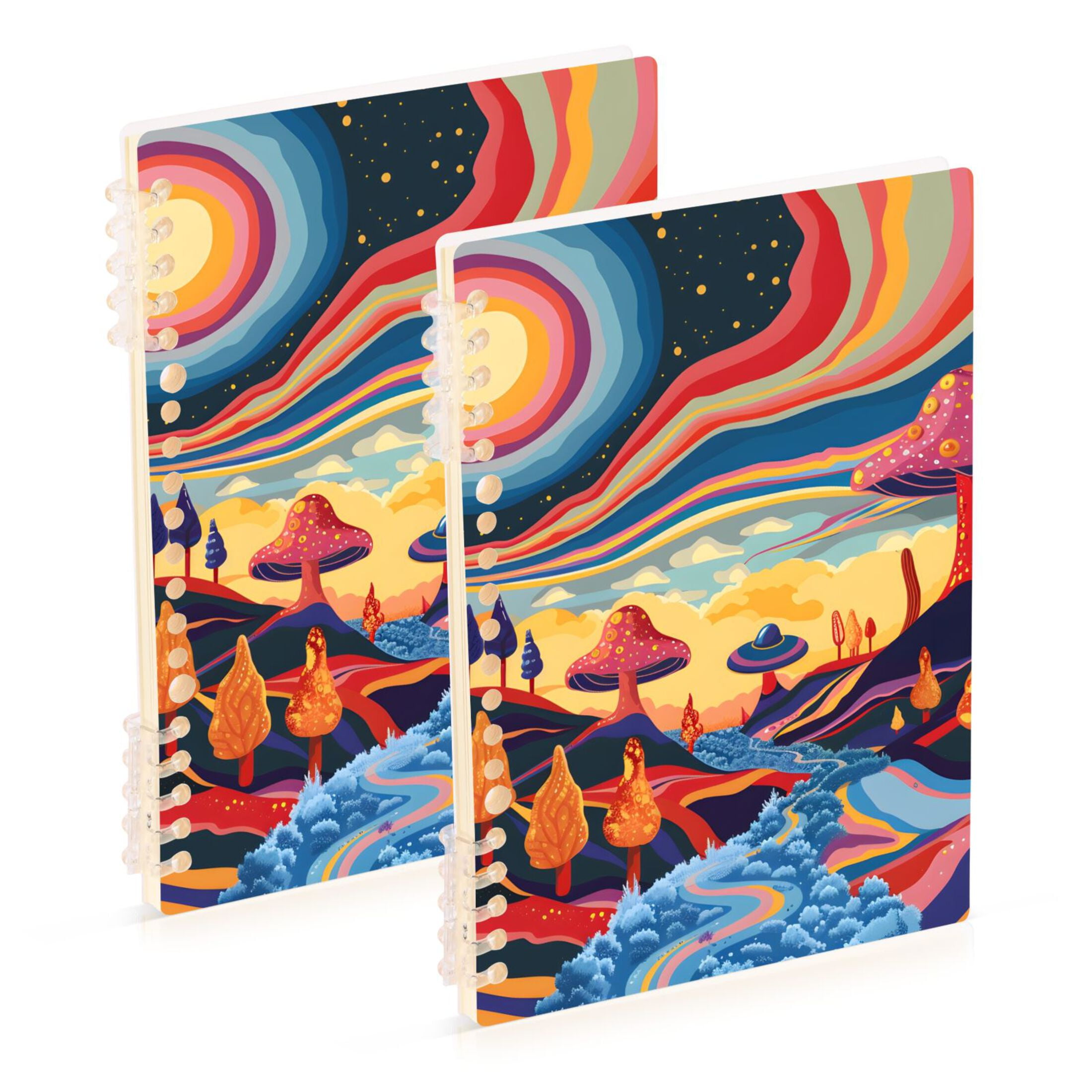 Trees Groovy Landscape Ring Binder Notebook Journey Note Diary College ...