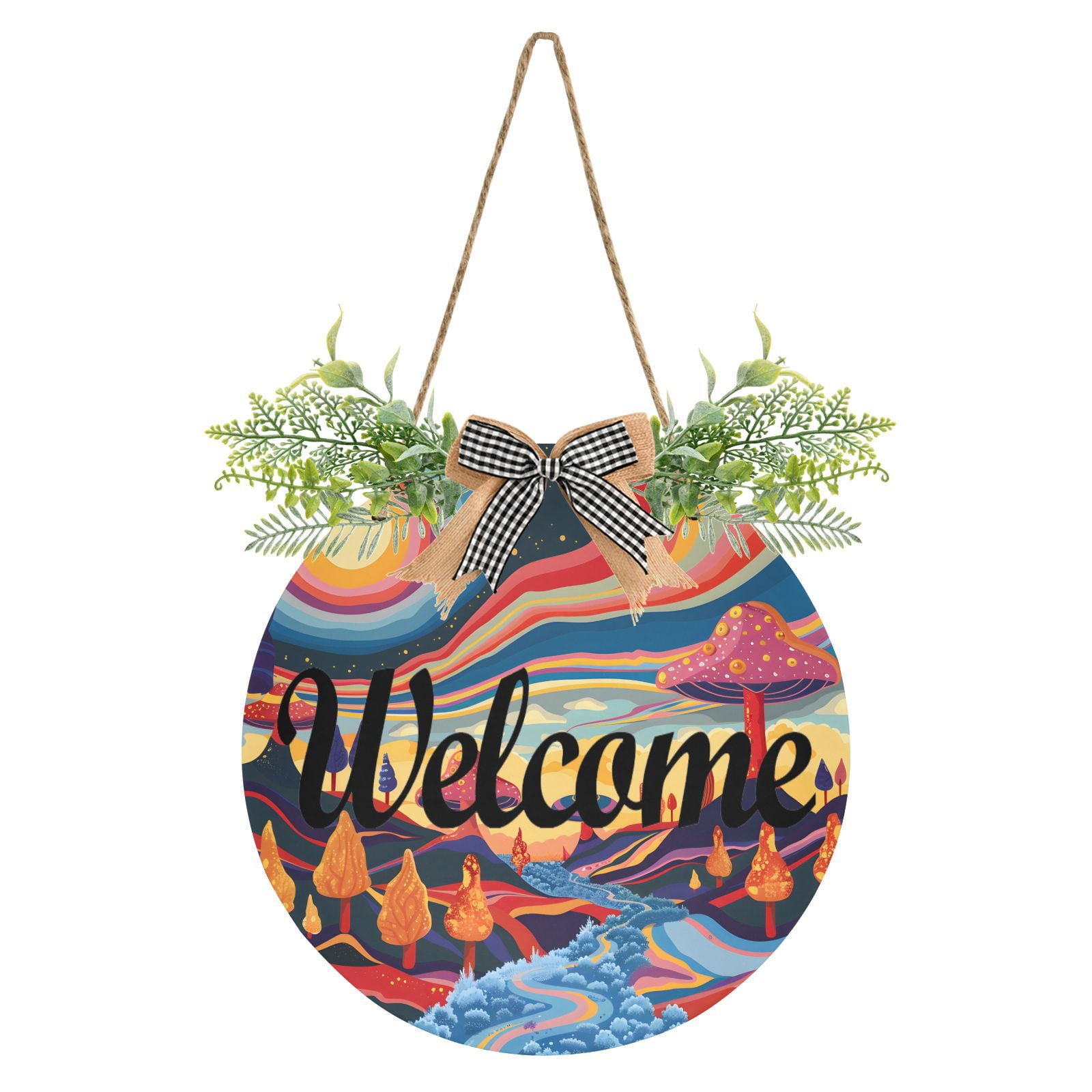 Trees Groovy Landscape Welcome Sign for Front Door Wreath Door Sign for ...