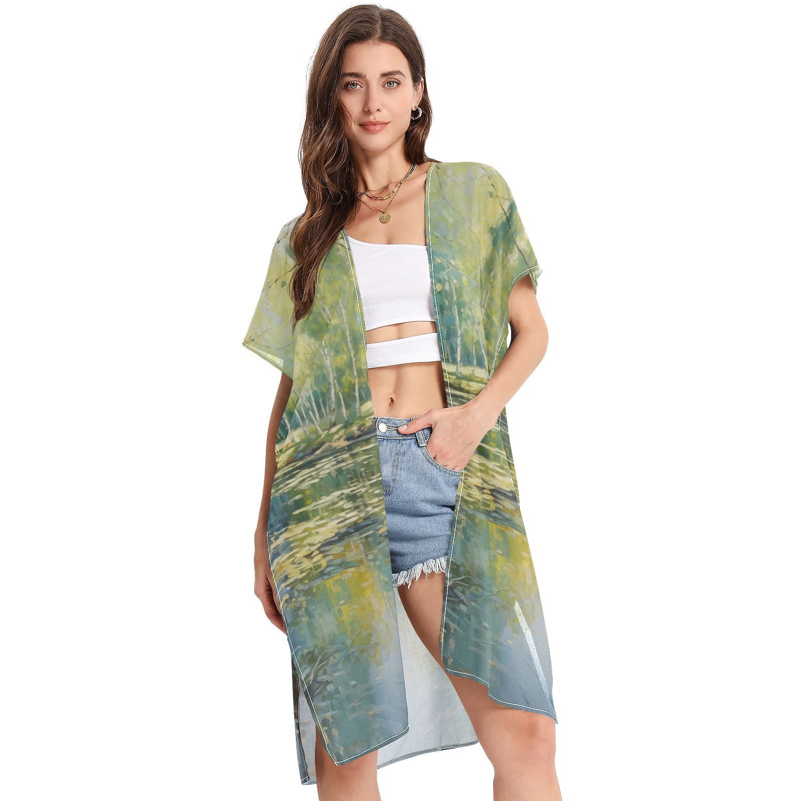 Trees Lake Forest Women Swimsuit Cover up V Neck Beach Dress Short ...