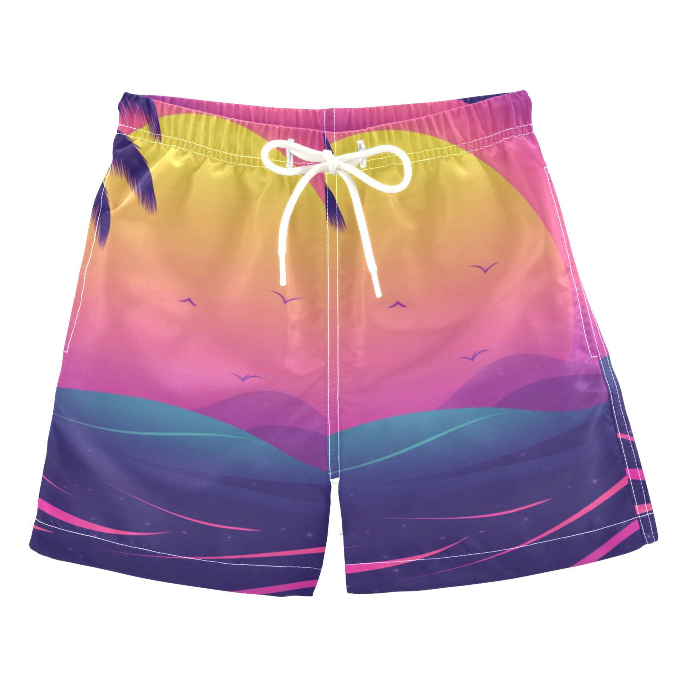 Trees Moon Seagulls Ocean Boys' Swim Trunks Board Shorts Beach Pants ...