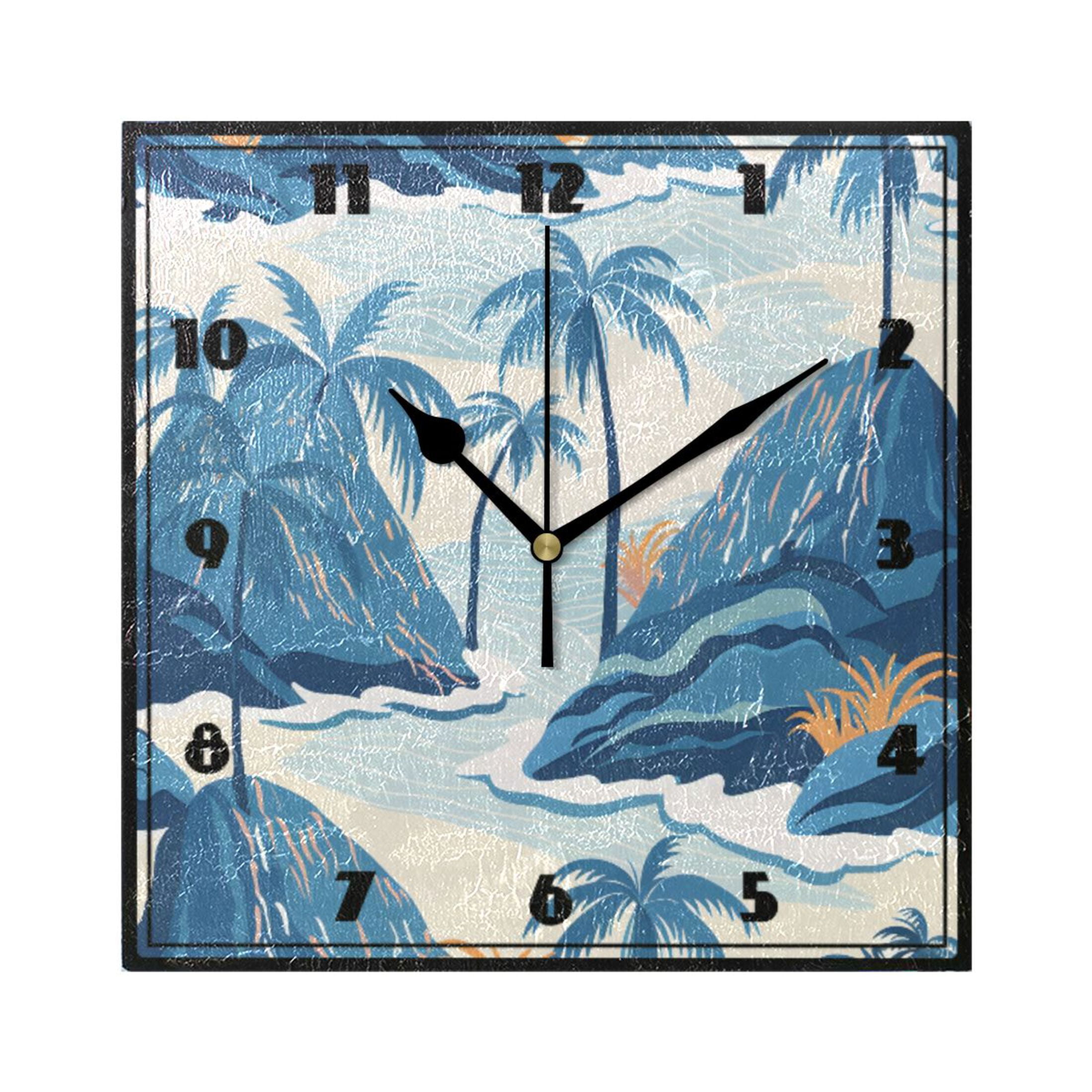 Trees Mountain Ocean Sea Wall Clock 7.78" Non-Ticking Silent Battery ...