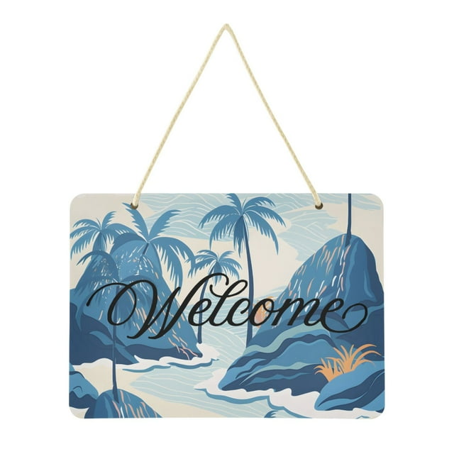 Trees Mountain Ocean Sea Welcome Sign Front Door PVC 14x10 inch Hanger ...