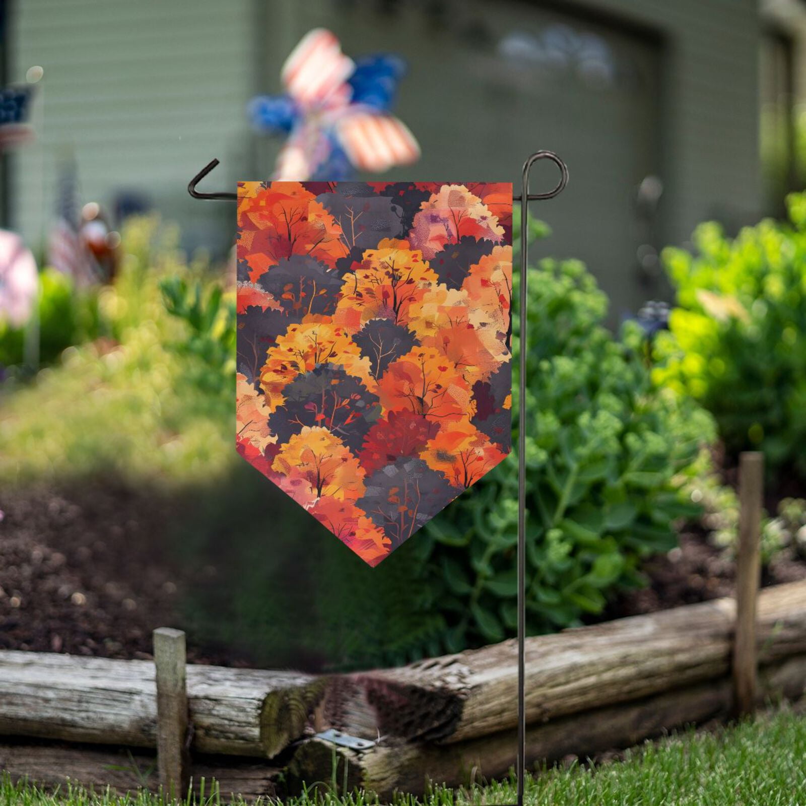 Trees Orange Autumn Garden Flag 18" x 12.5" Double Sided Yard Lawn ...