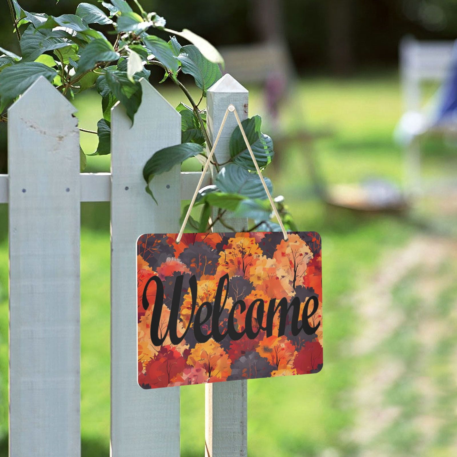 Trees Orange Autumn Welcome Sign for Front Door Porch Wreath Door Sign ...