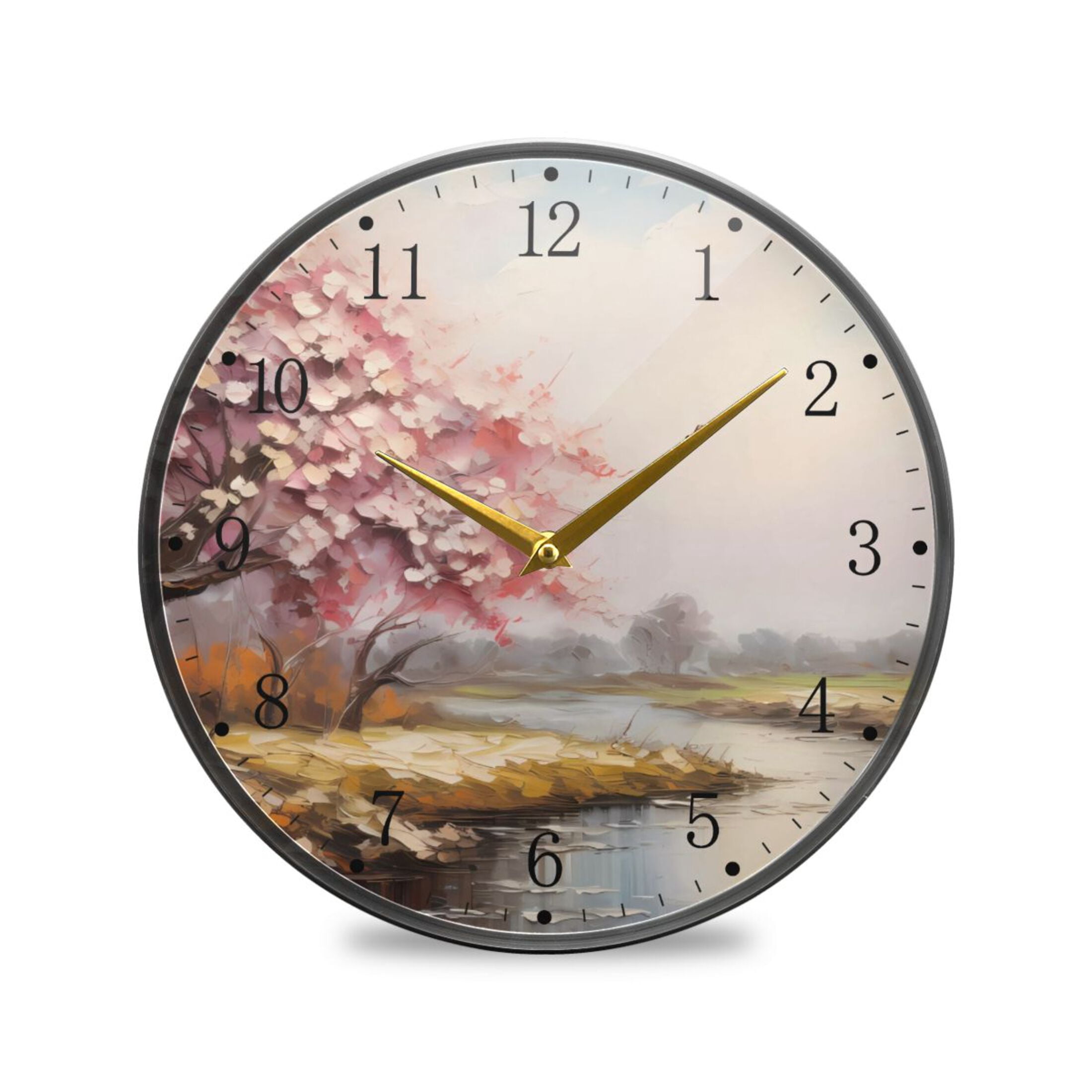 Trees Pink Acrylic Wall Clocks Quiet Round Clock Battery Operated Non ...