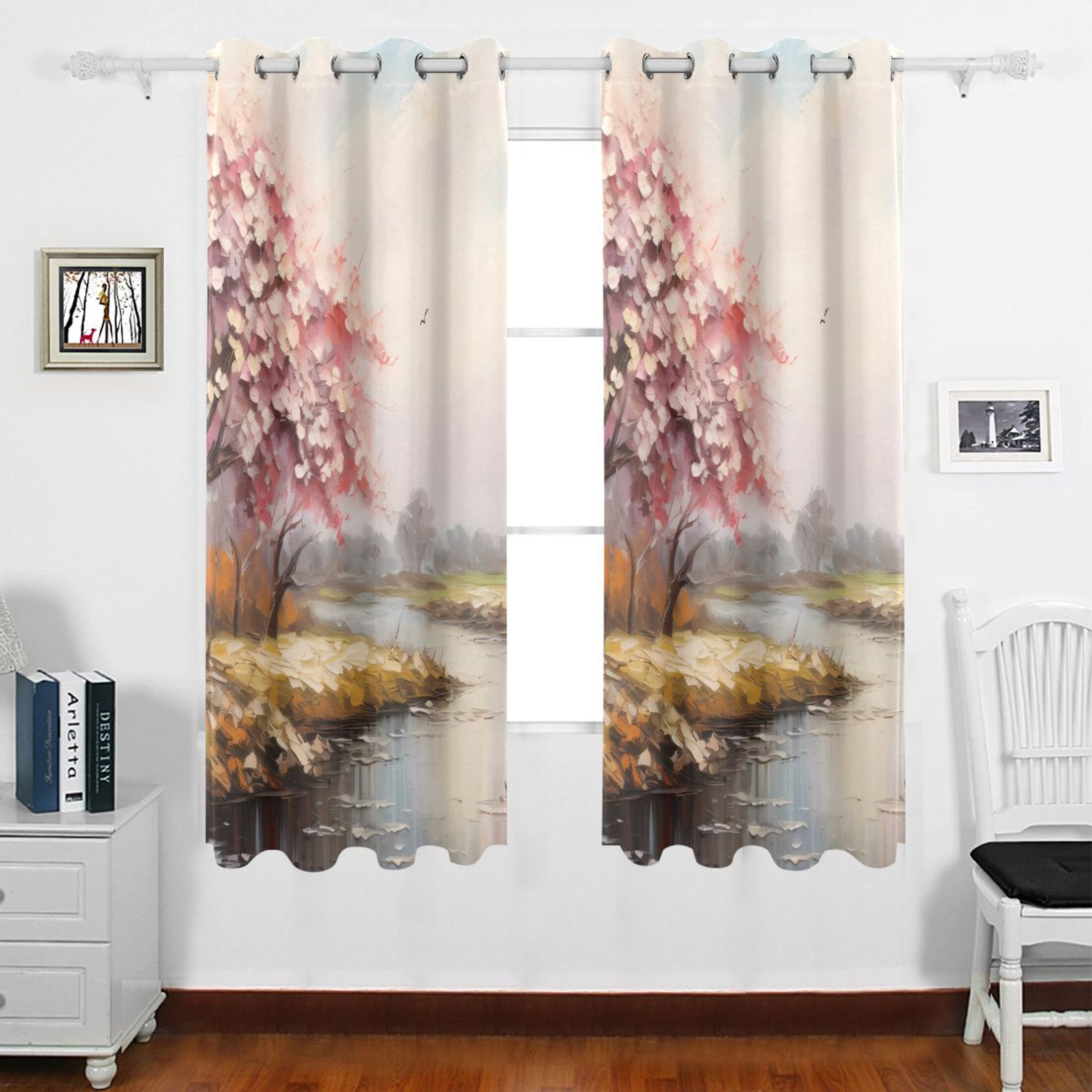 Trees Pink Grommet Blackout Curtains Thermal Insulated Window Curtain ...