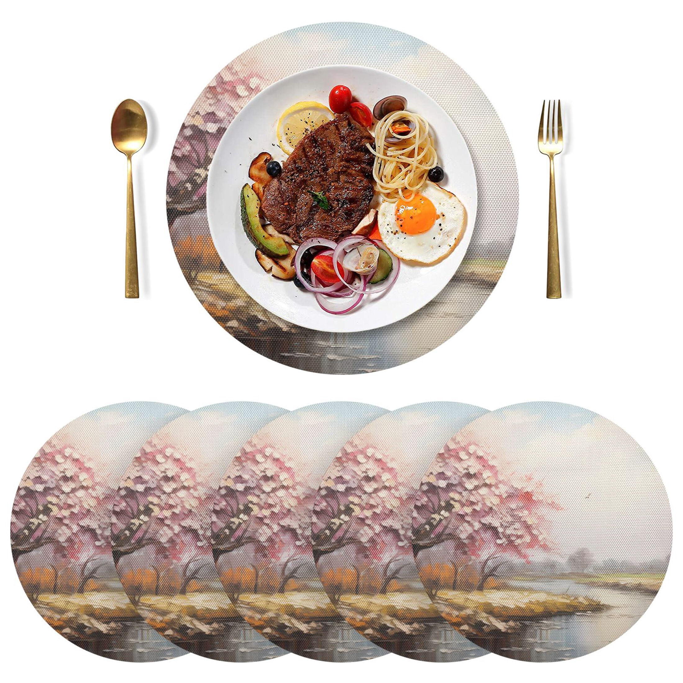 Trees Pink Round Plate Mats Non-Slip Place Mat Washable PVC Table Mats ...