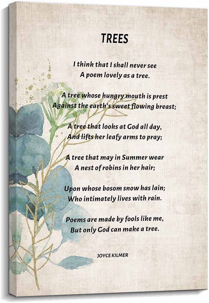 Trees Poem Wall Art Joyce Kilmer Vintage Wall Artwork for Kitchen Print ...