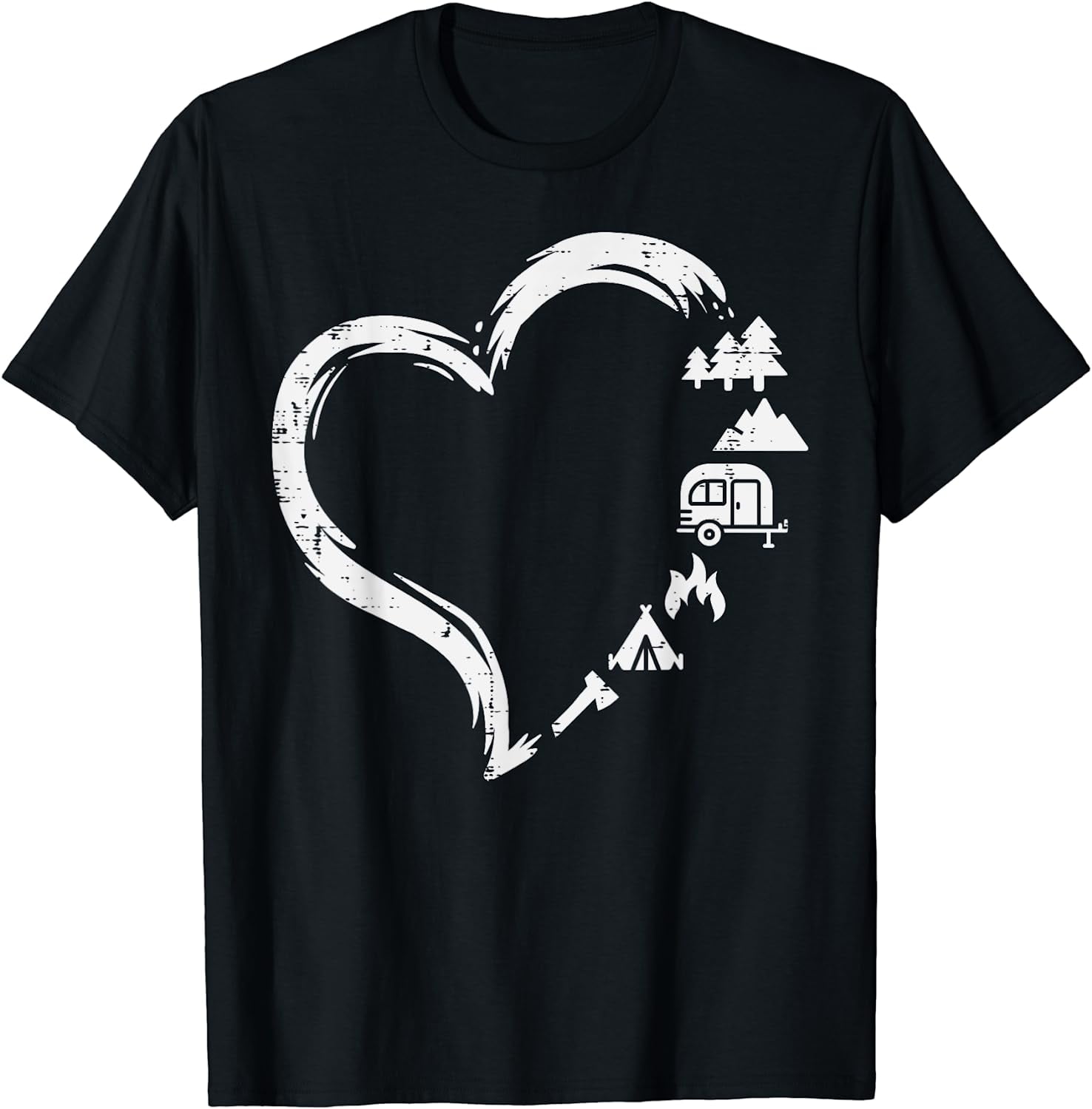 Trees RV Van Campfire Tent Heart Cute Love Camping Camper T-Shirt - Walmart.com
