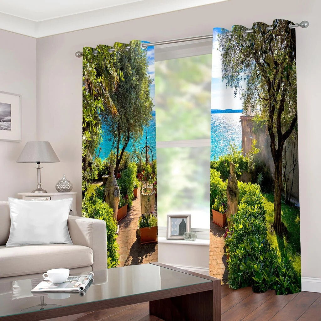 Trees Small Bridges and Flowing Water Curtains for Living Room Bedroom ...