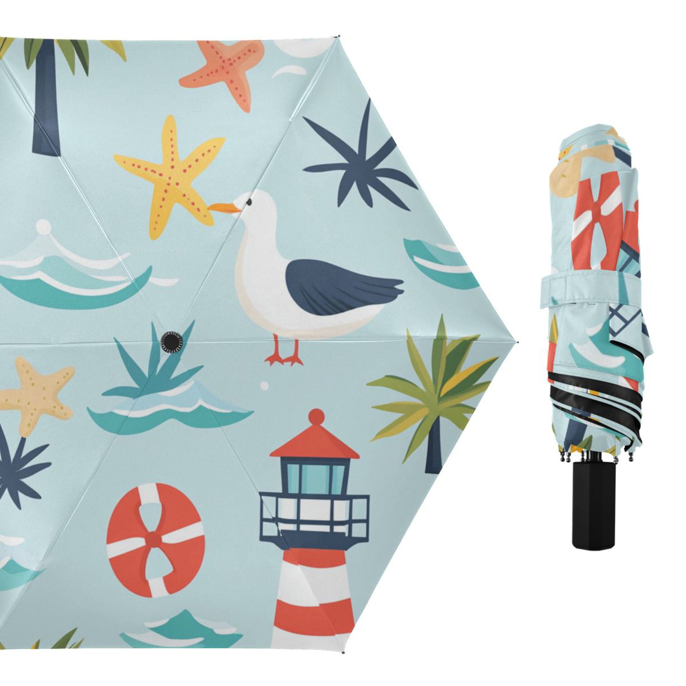 Trees Starfishes Lighthouses Swim Circles Cartoon All Weather Umbrella ...