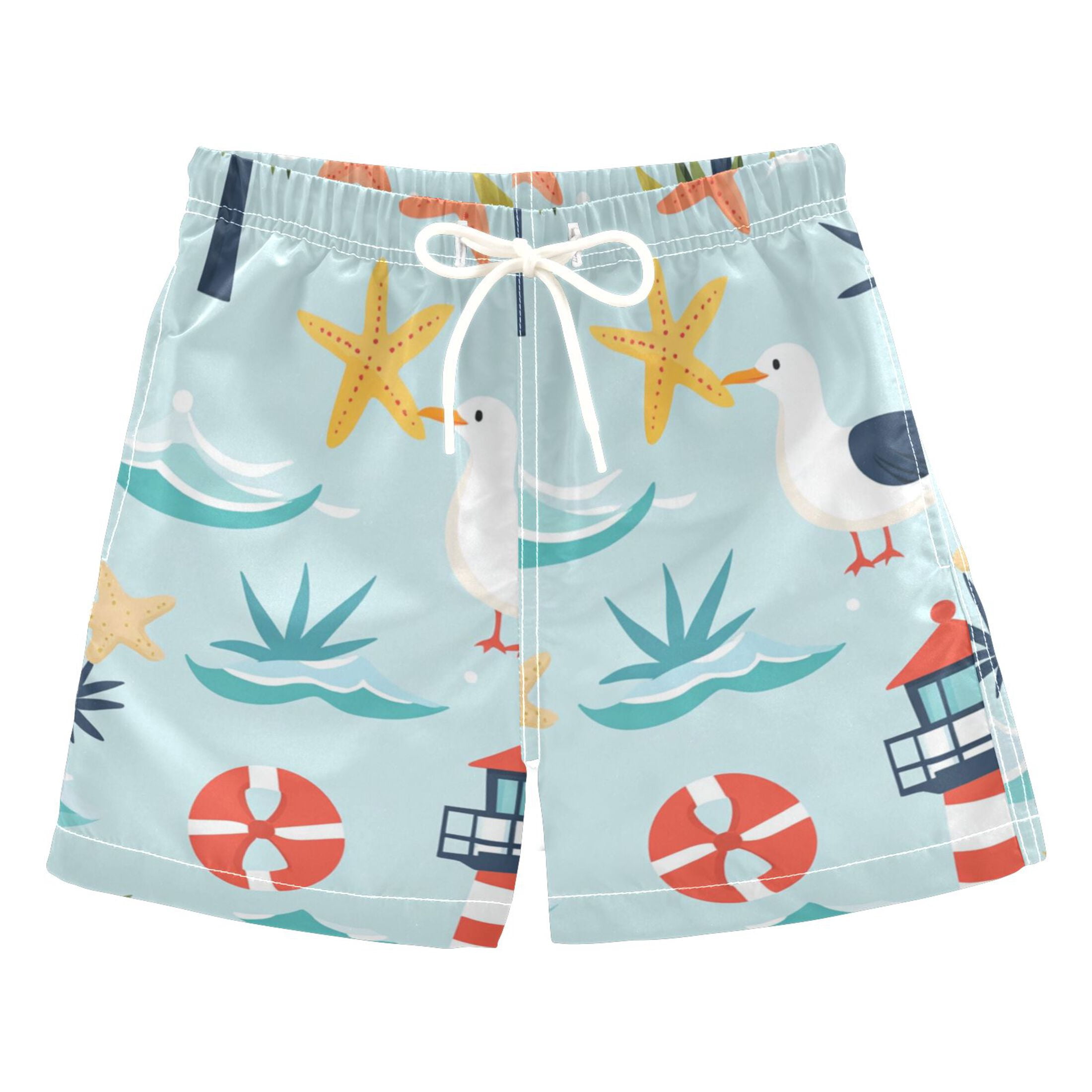 Trees Starfishes Lighthouses Swim Circles Cartoon Boys' Swim Trunks ...