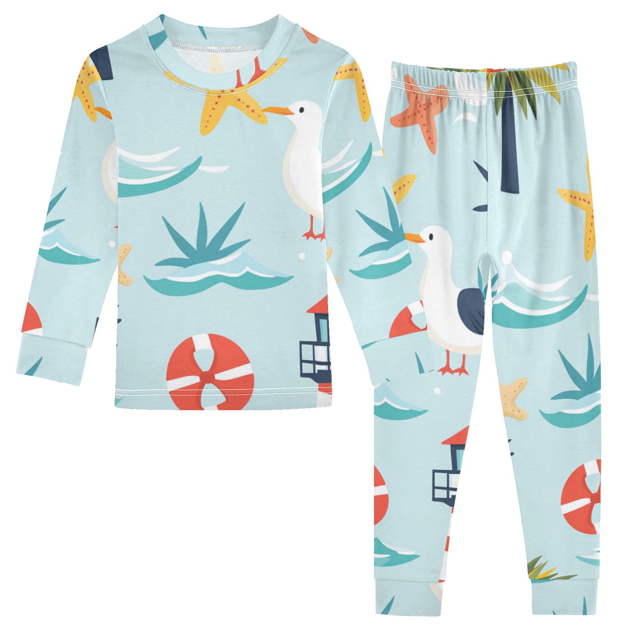 Trees Starfishes Lighthouses Swim Circles Cartoon Cotton Pajama Set ...