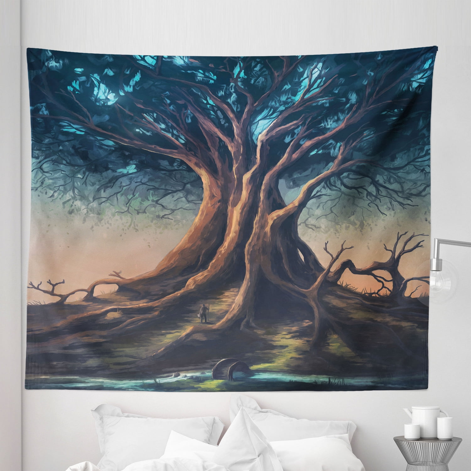 Trees Tapestry, Watercolor Style Abstract Forest Huge Branches and ...