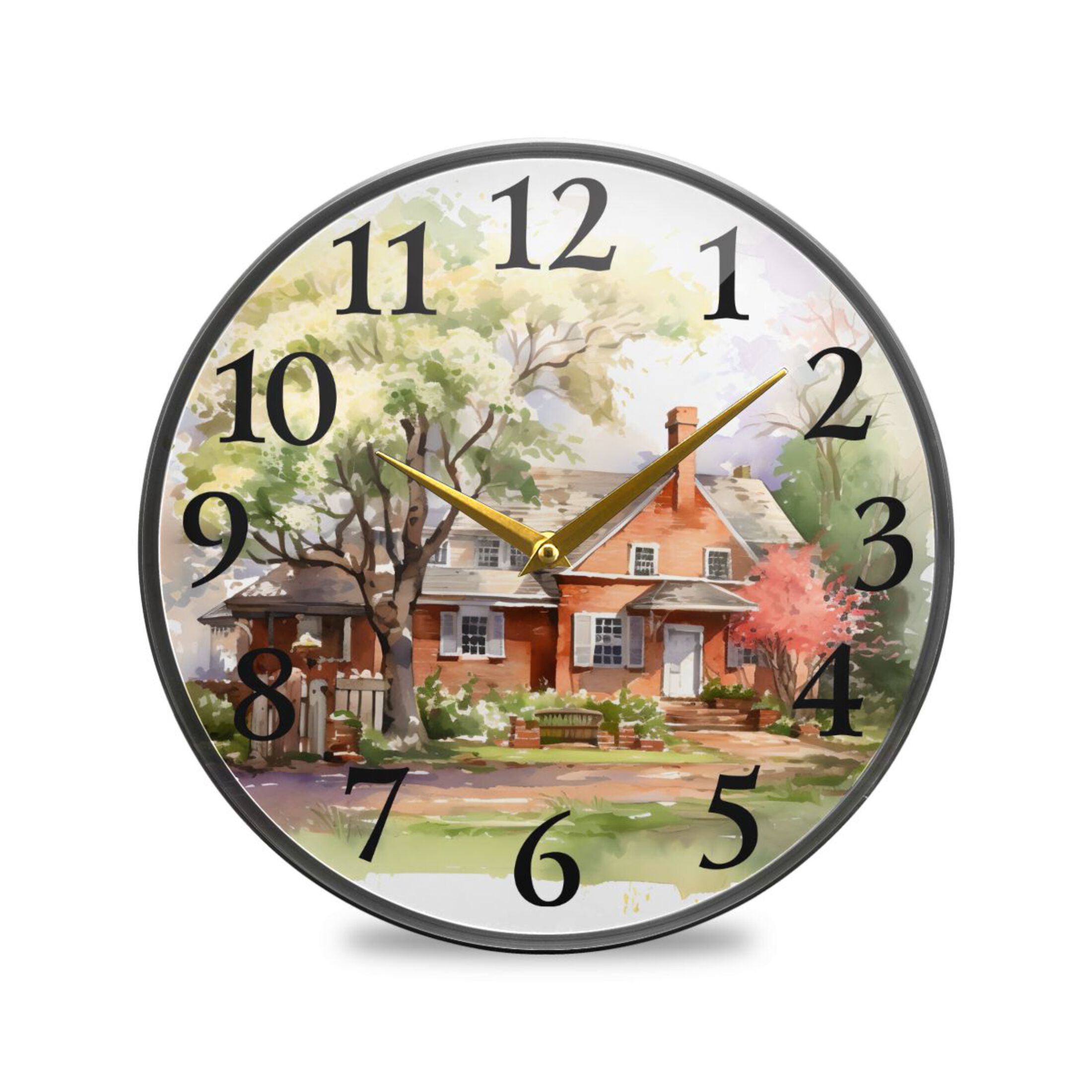 Trees and House Wall Clocks Battery Operated 11.9 Inch Round Clock Acrylic Silent Non-Ticking ...