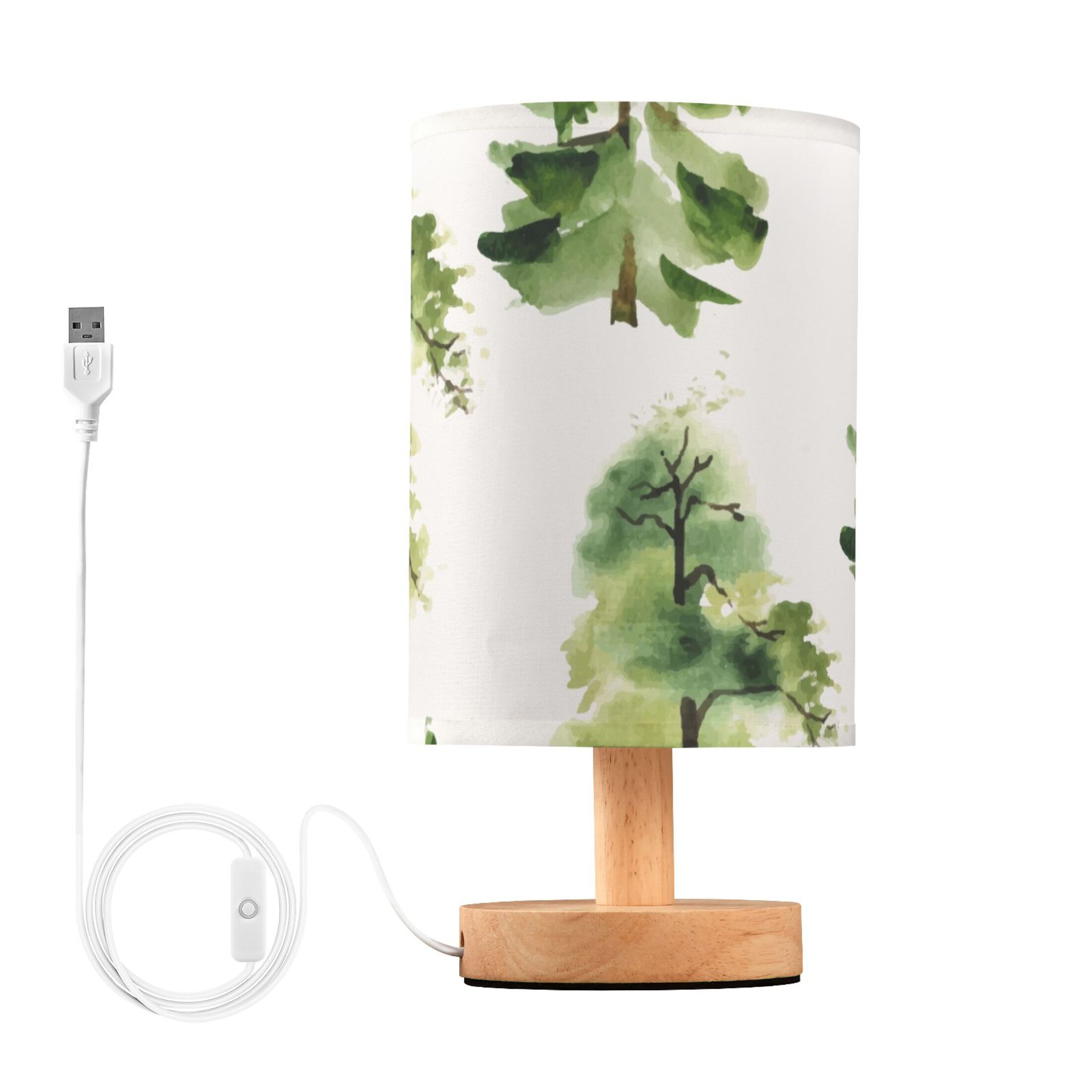Trees on White Bedside Table Lamp LED Warm Lights with USB Charging ...