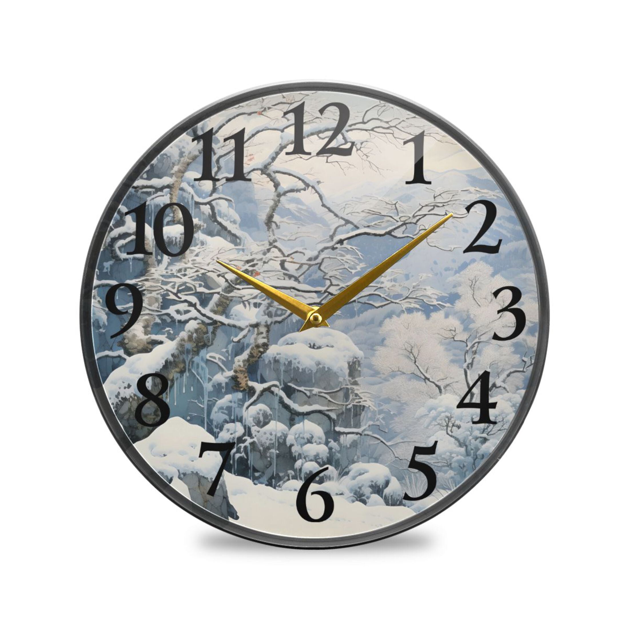 Trees on Winter Snow Wall Clocks Battery Operated 9.5 Inch Round Clock ...