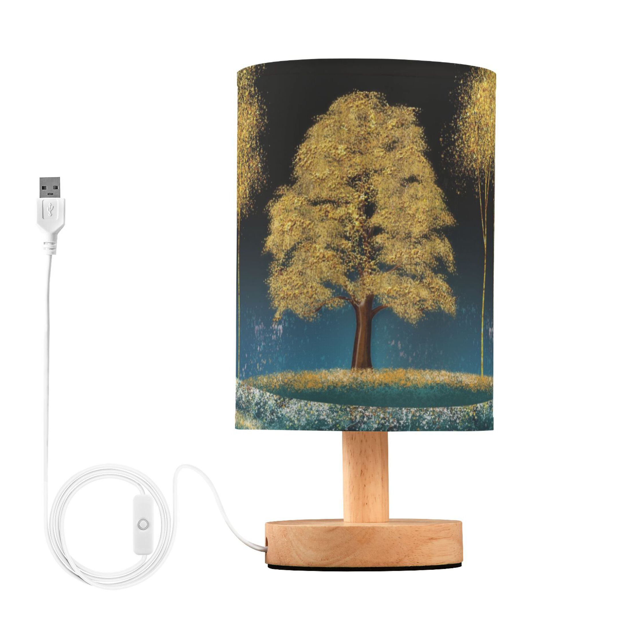 Trees with Golden Bedside Table Lamp LED Warm Lights with USB Charging ...