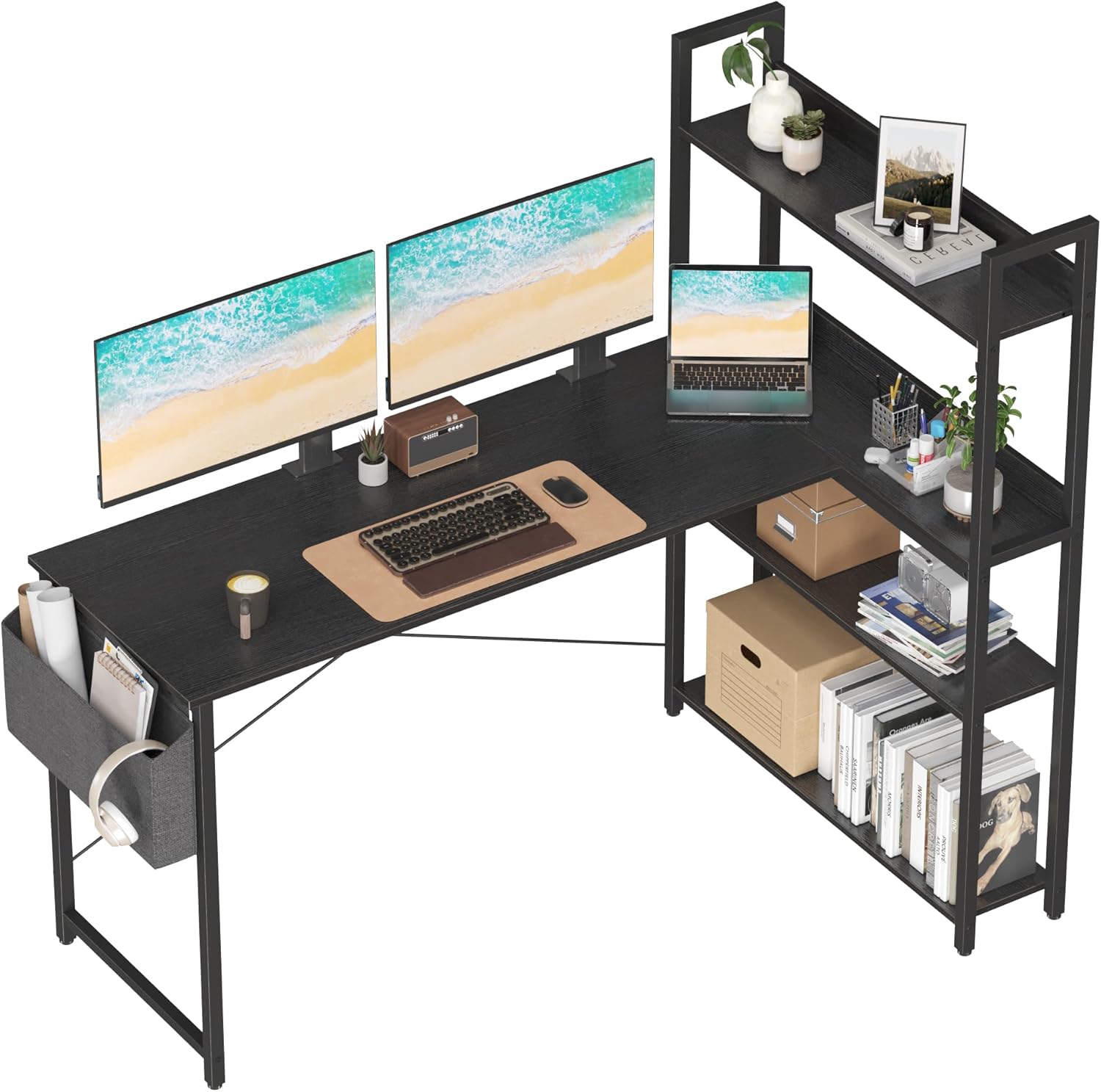 Treesland 55 Inch Computer Desk with Storage Shelves, L Shaped Desk ...