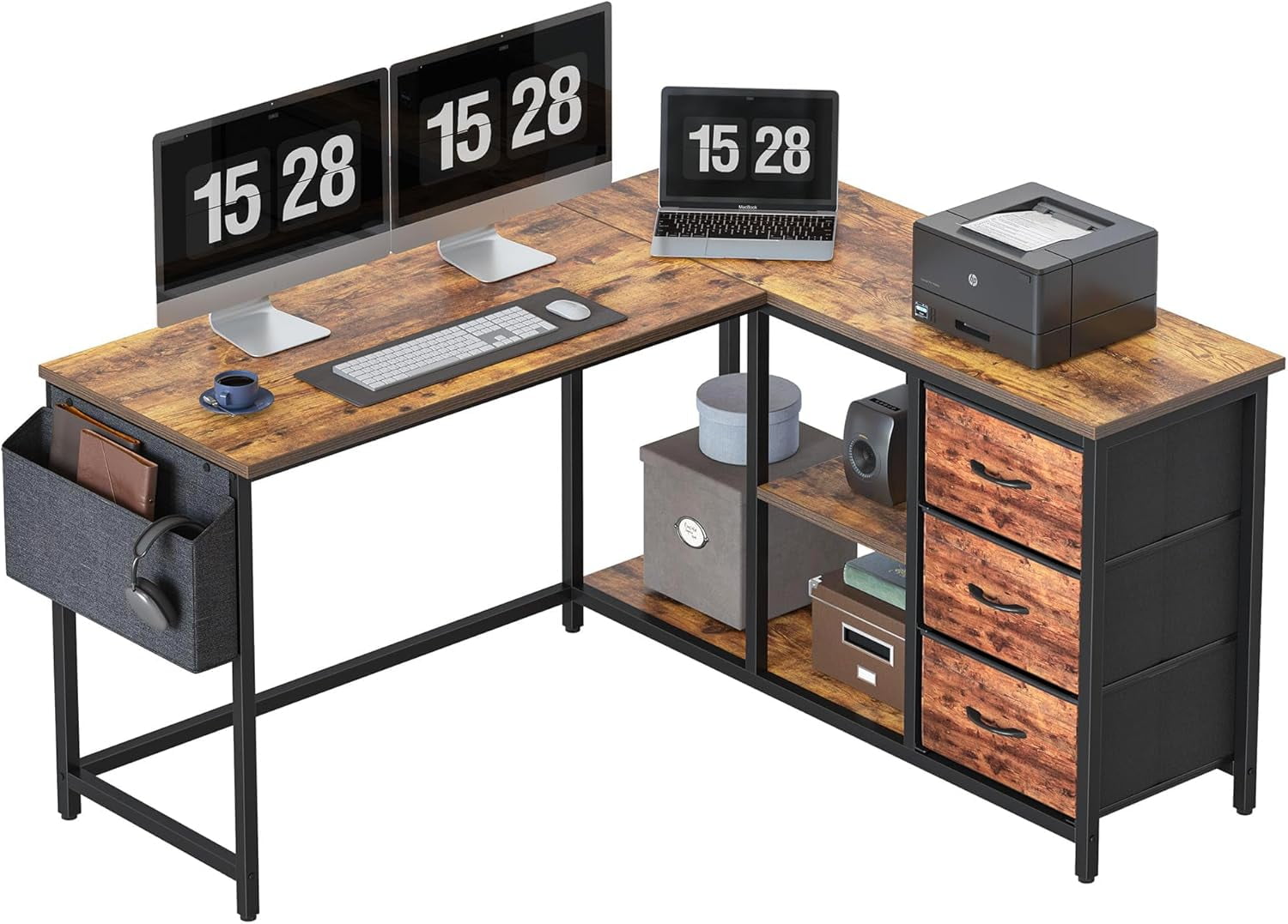 Treesland L Shaped Desk with Drawers, 55 inch Computer Desk with ...