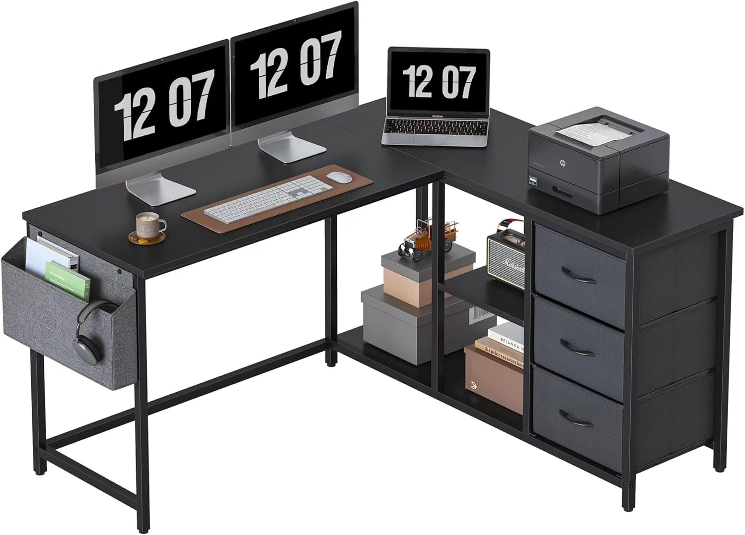 Treesland L Shaped Desk with Drawers, Computer Desk with Storage ...