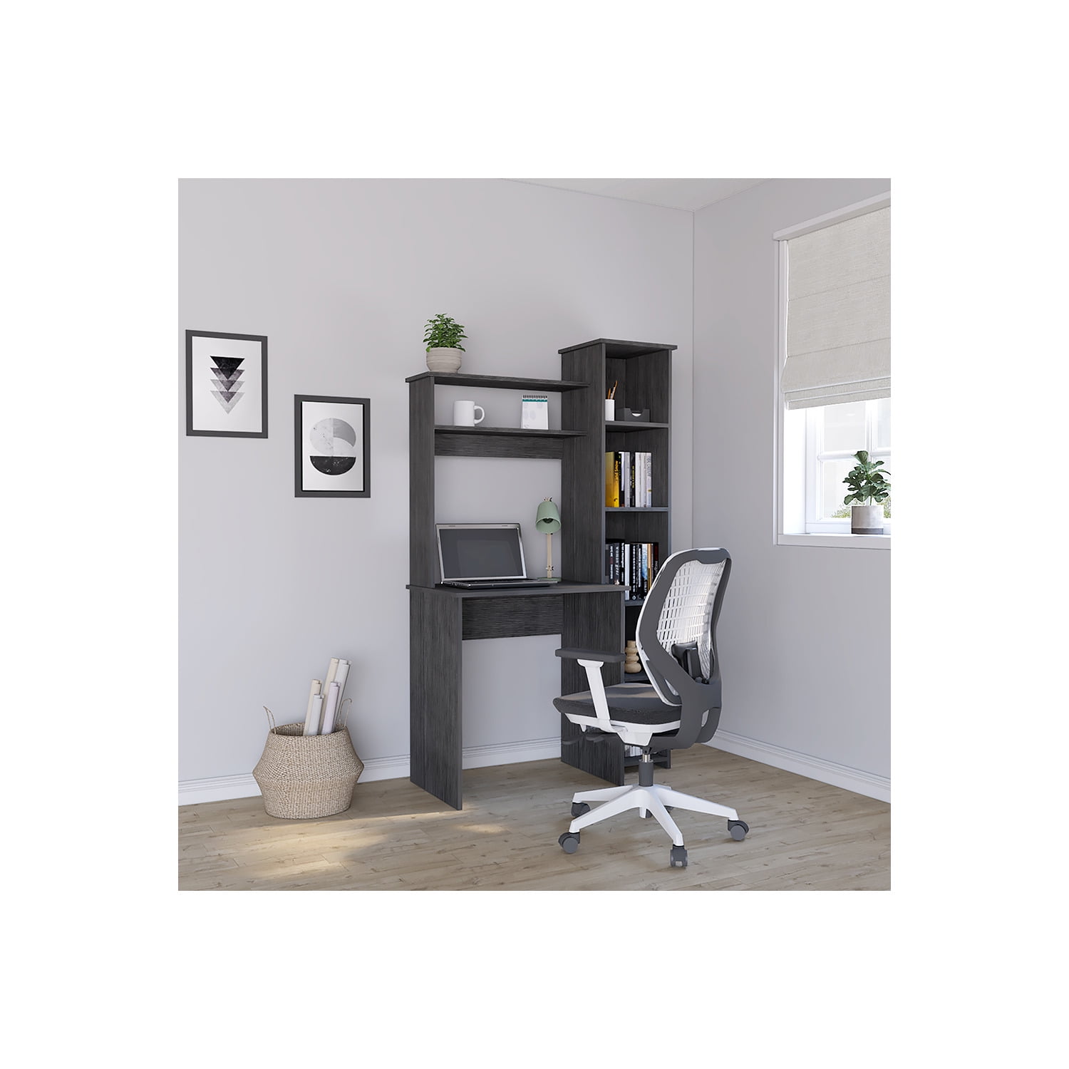 Treevol Furniture, Desk Logan, Five Cubbies, Smokey Oak Finish-Office ...