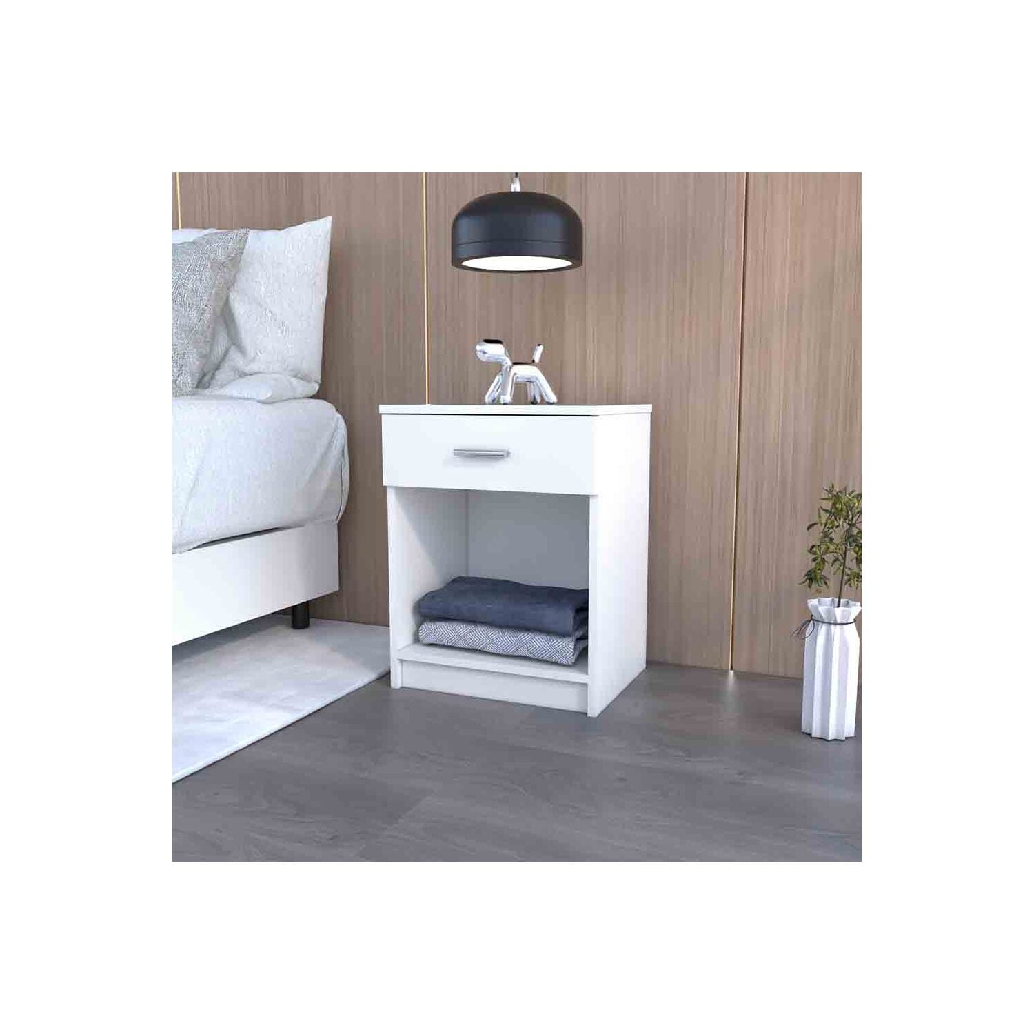 Treevol Furniture, Nightstand Coco,Nightstand, Single Drawer, Lower Shelf, White- Bedroom ...