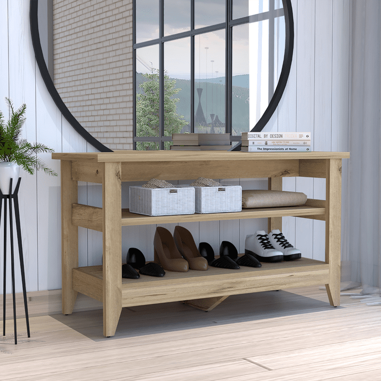 Light wood bench with storage store