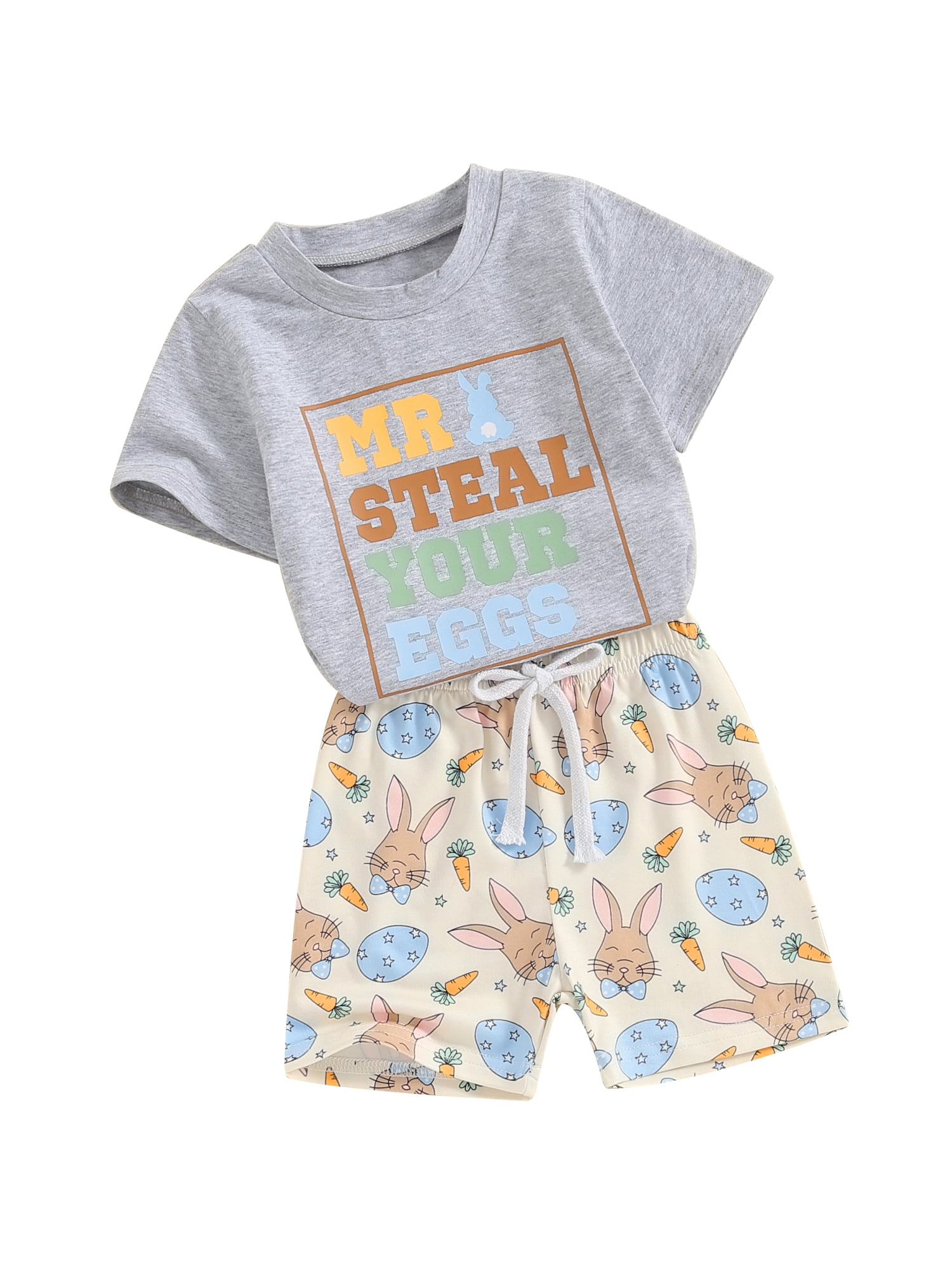 Tregren Baby Boy Easter Outfits Short Sleeve Tops + Bunny Egg Print ...